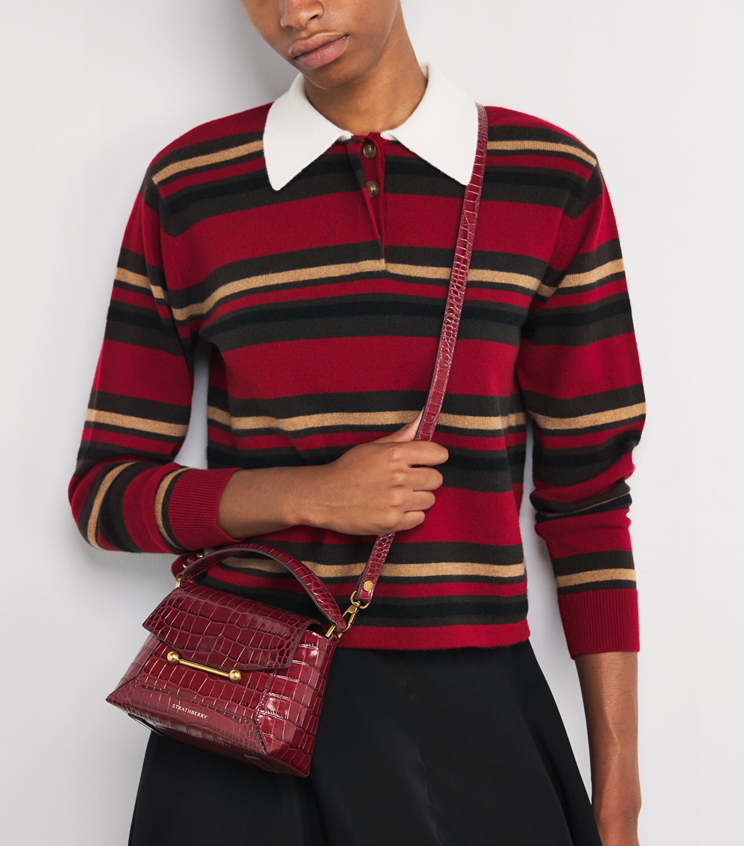 Strathberry Burgundy Croc-Embossed Leather Mosaic Nano Satchel Bag ...