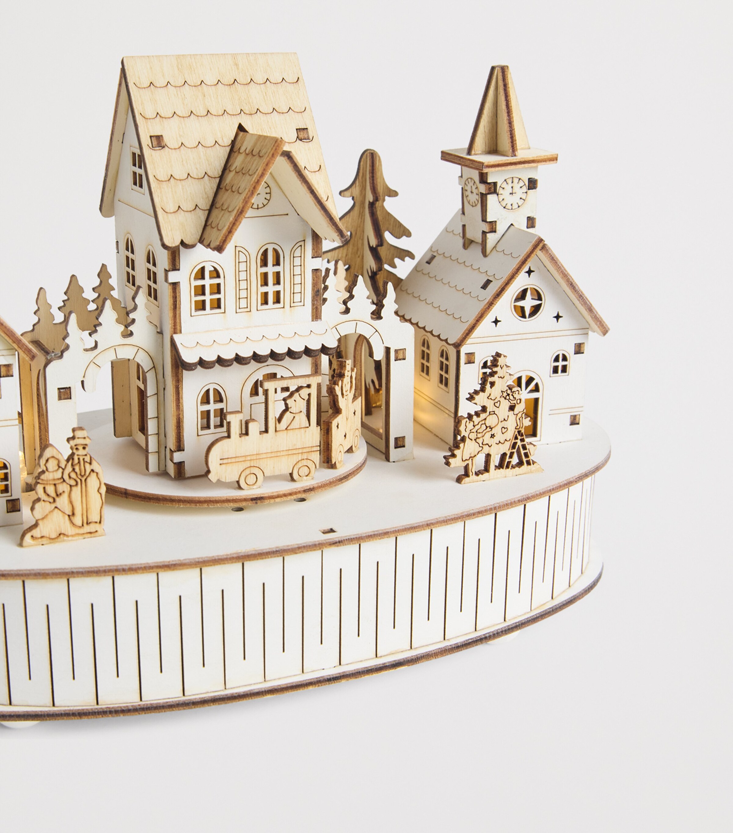 Harrods Wooden LED Festive Town Ornament | Harrods US