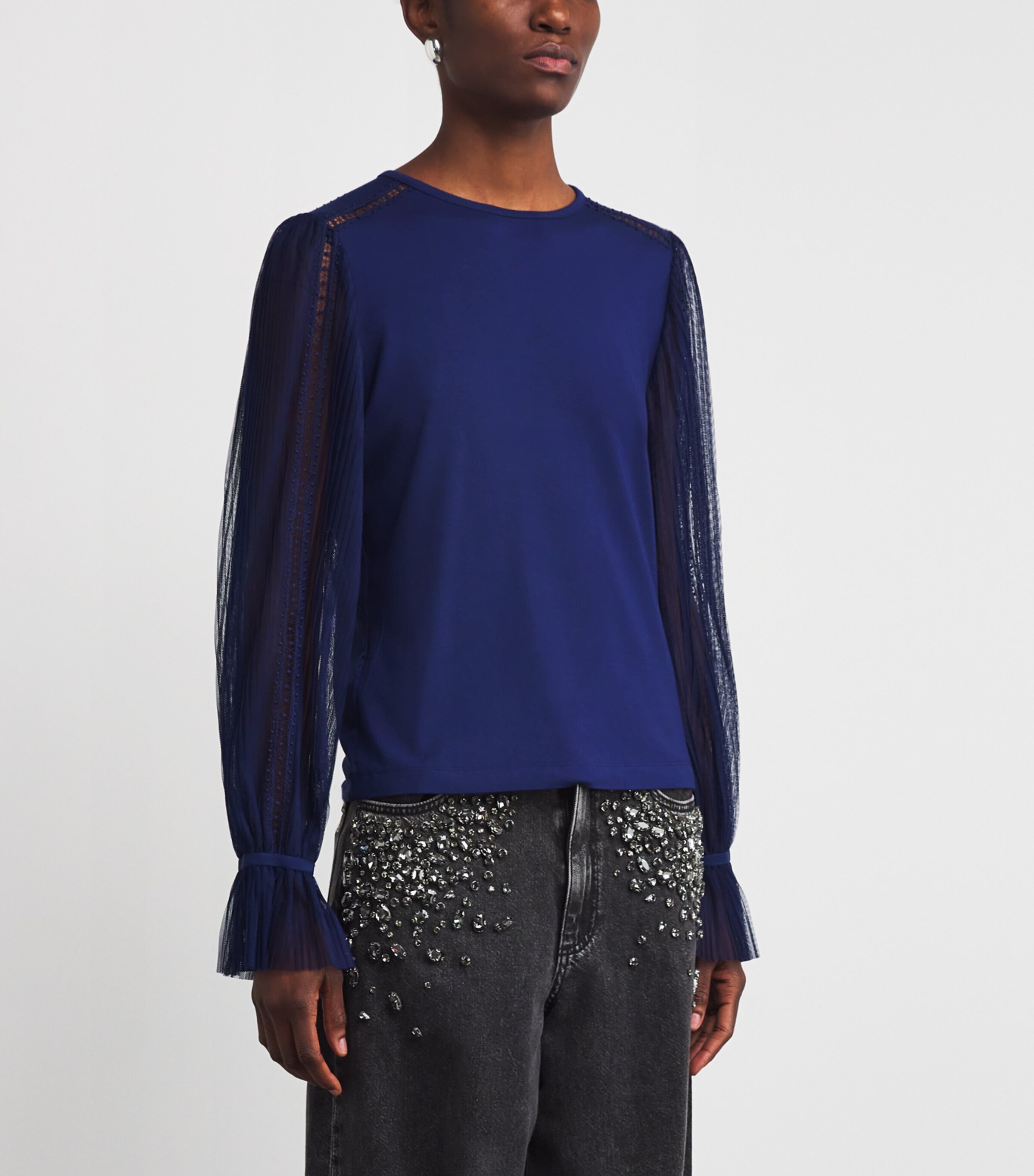 ME+EM Blue Tulle-Sleeve Layering Blouse | Harrods AU