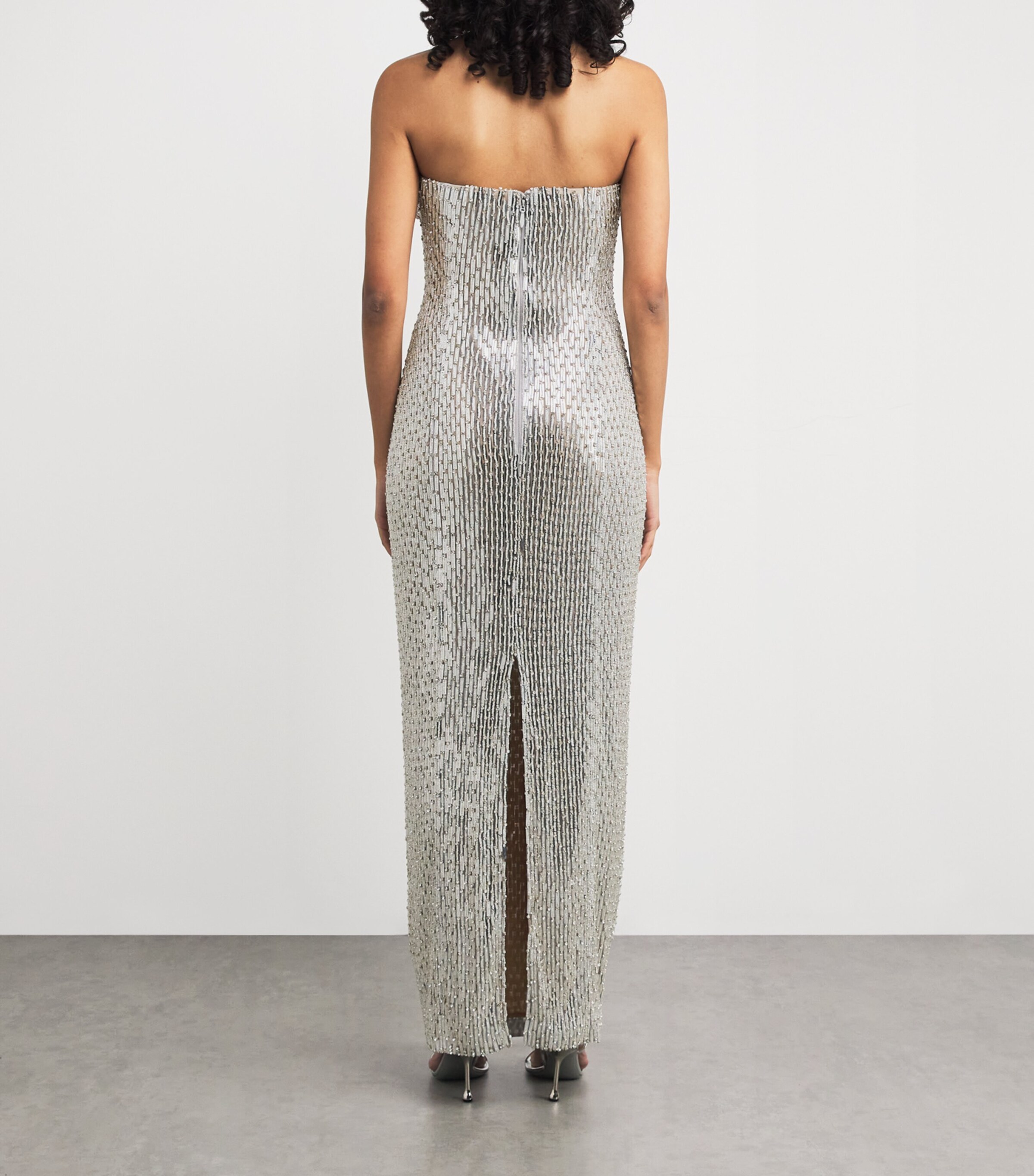 Rachel Gilbert Silver Hand-Beaded Rosalie Column Gown | Harrods UK