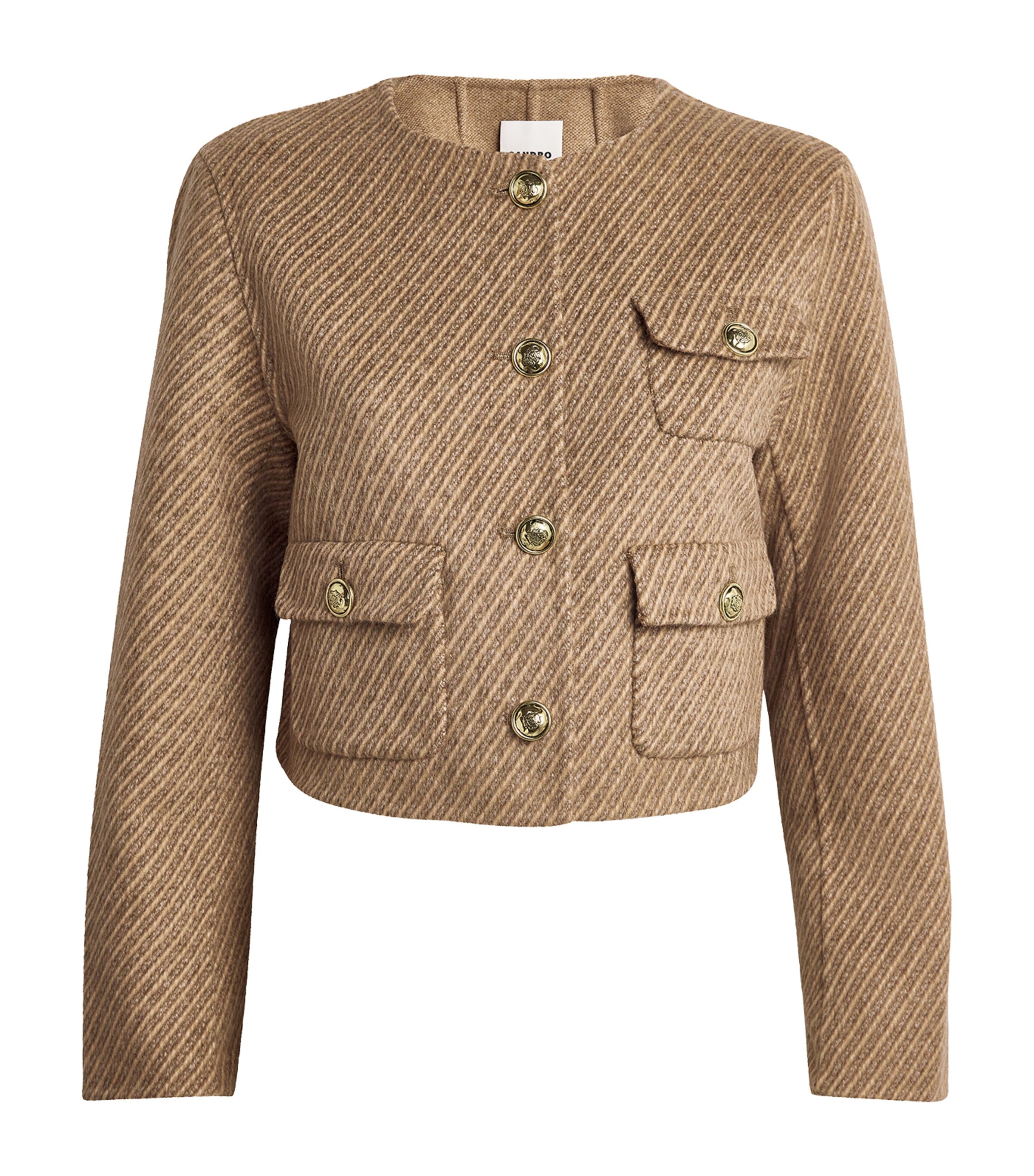 Sandro Paris Beige Wool-Blend Stripe Cropped Jacket | Harrods US