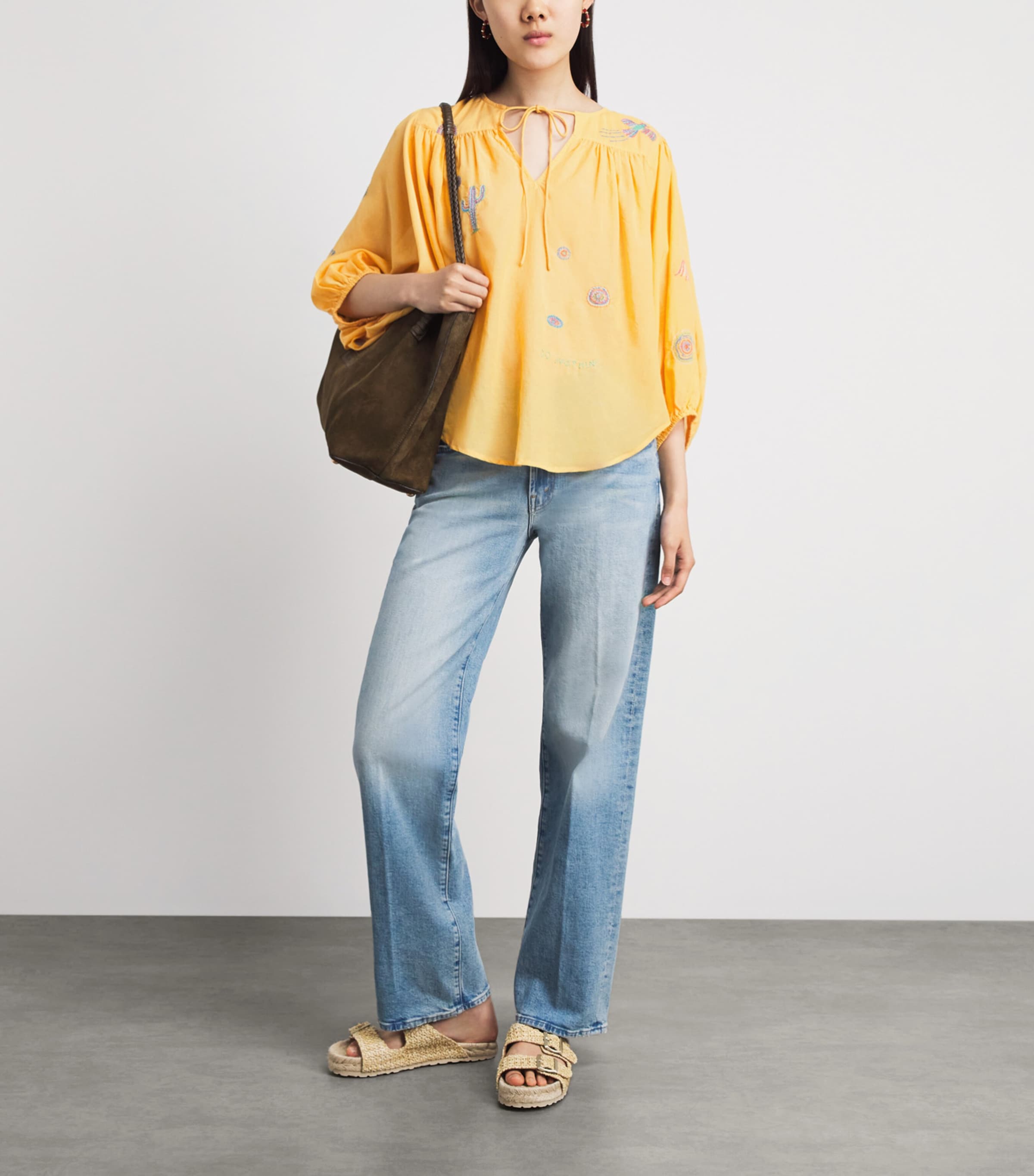 MOTHER Yellow Embroidered The Breeze Yoke Top | Harrods US