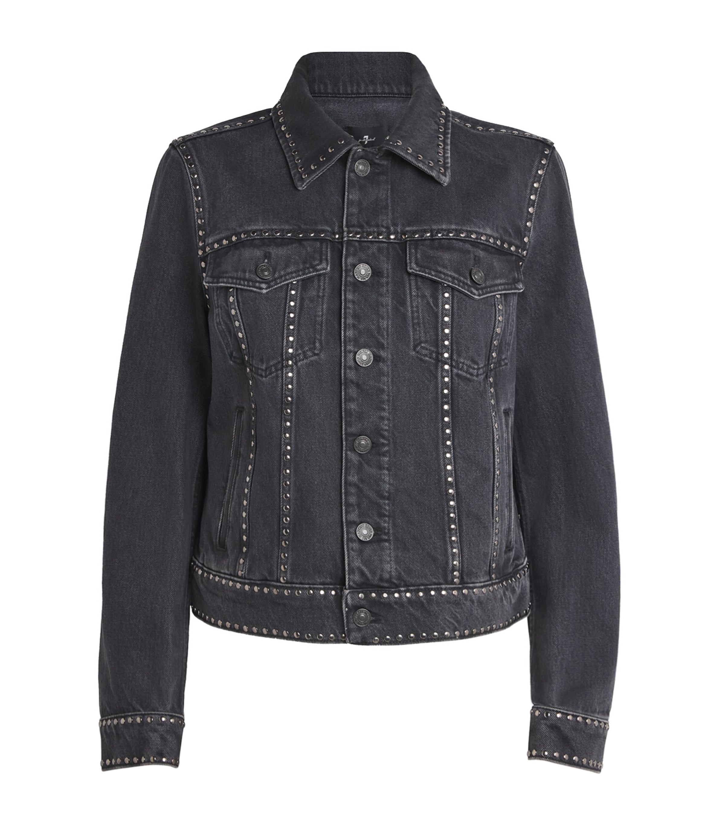7 For All Mankind Black Studded Trucker Denim Jacket | Harrods AU