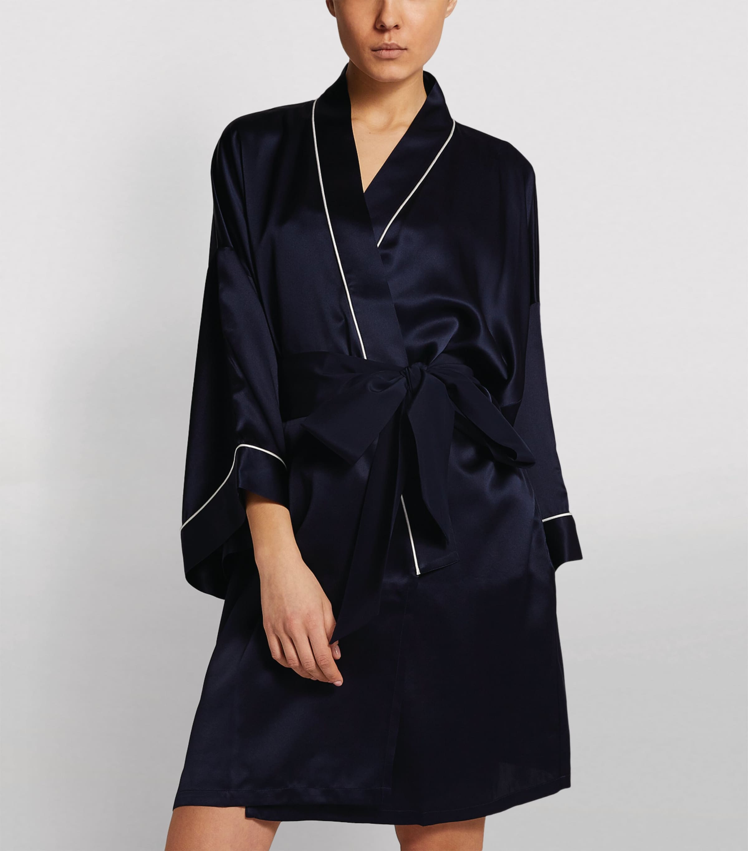Olivia von Halle Navy Silk Mimi Robe | Harrods UK