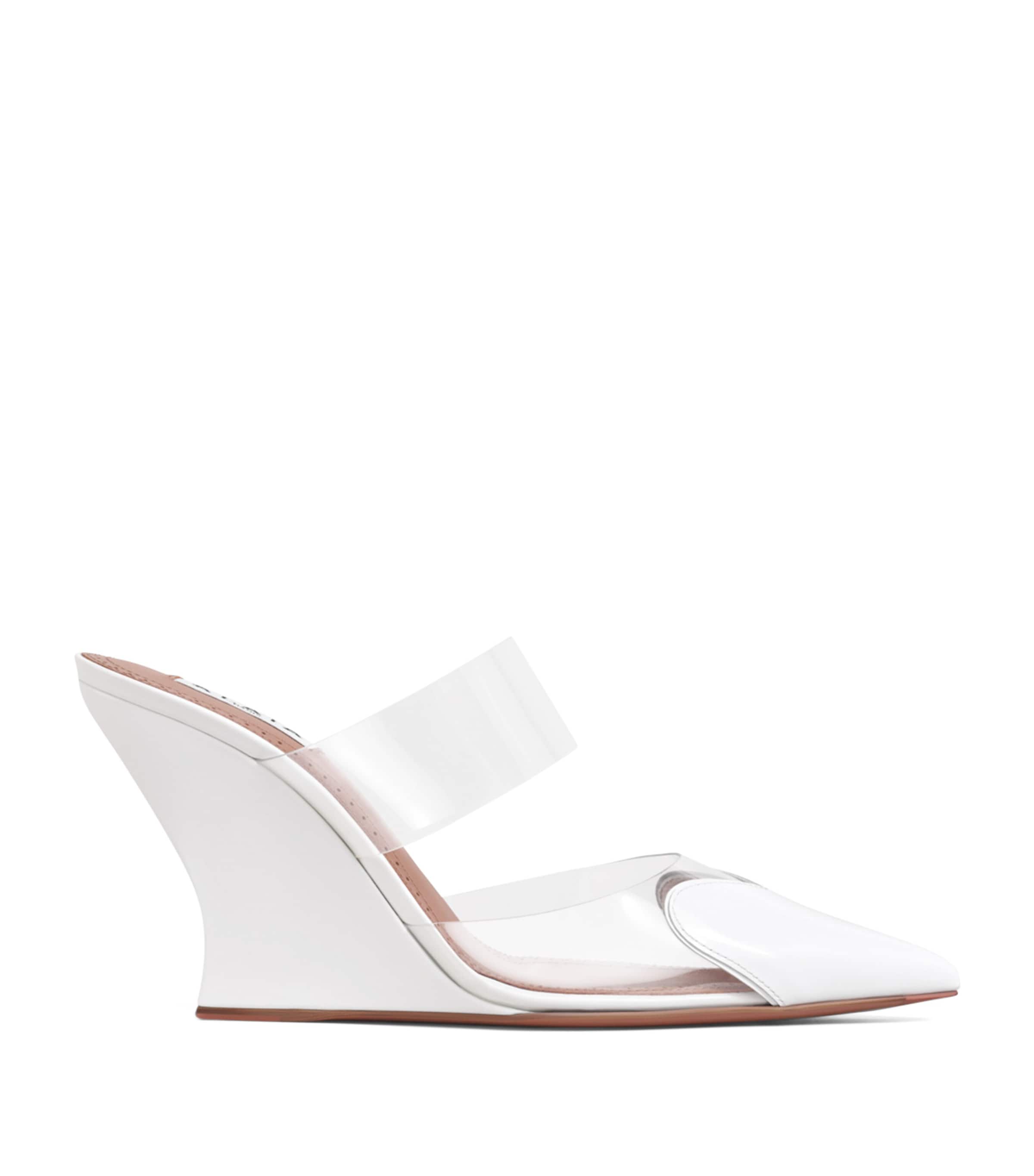 Alaïa White Leather-PVC Le Coeur Wedge Mules 90 | Harrods US