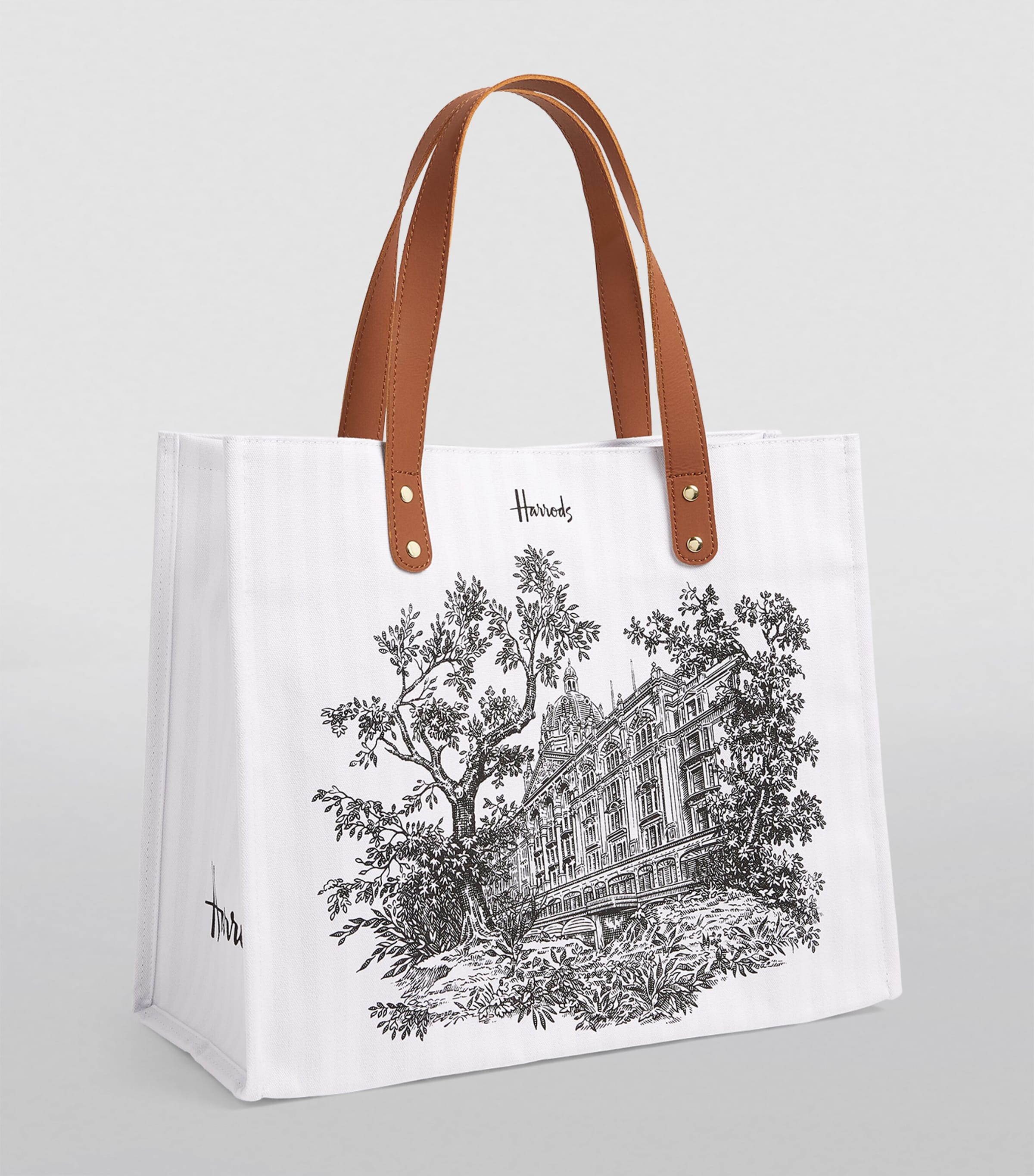 Harrods Black Toile Building Illustration Shopper Bag | Harrods UK