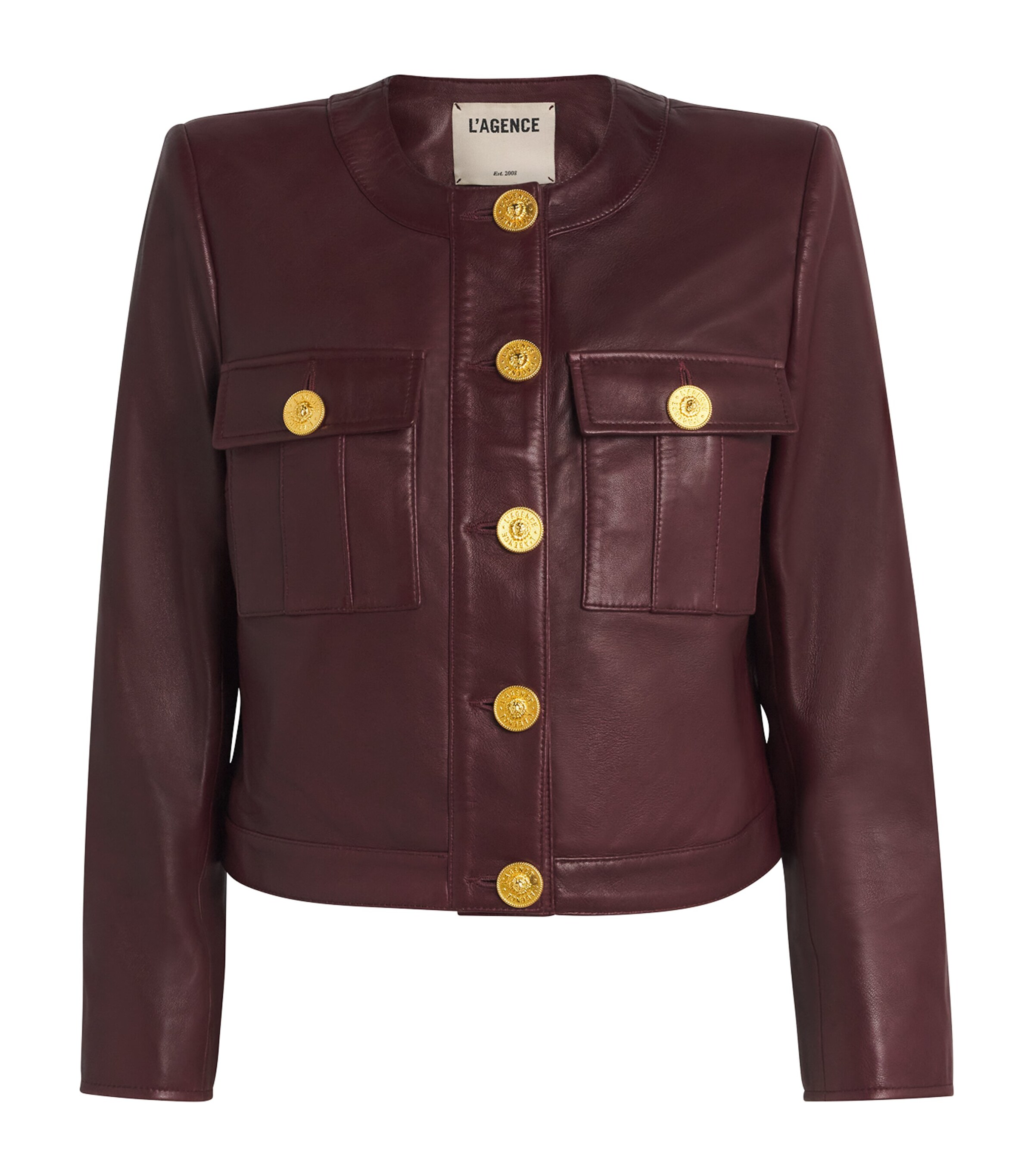 L'Agence Red Leather Collarless Deidra Jacket | Harrods US