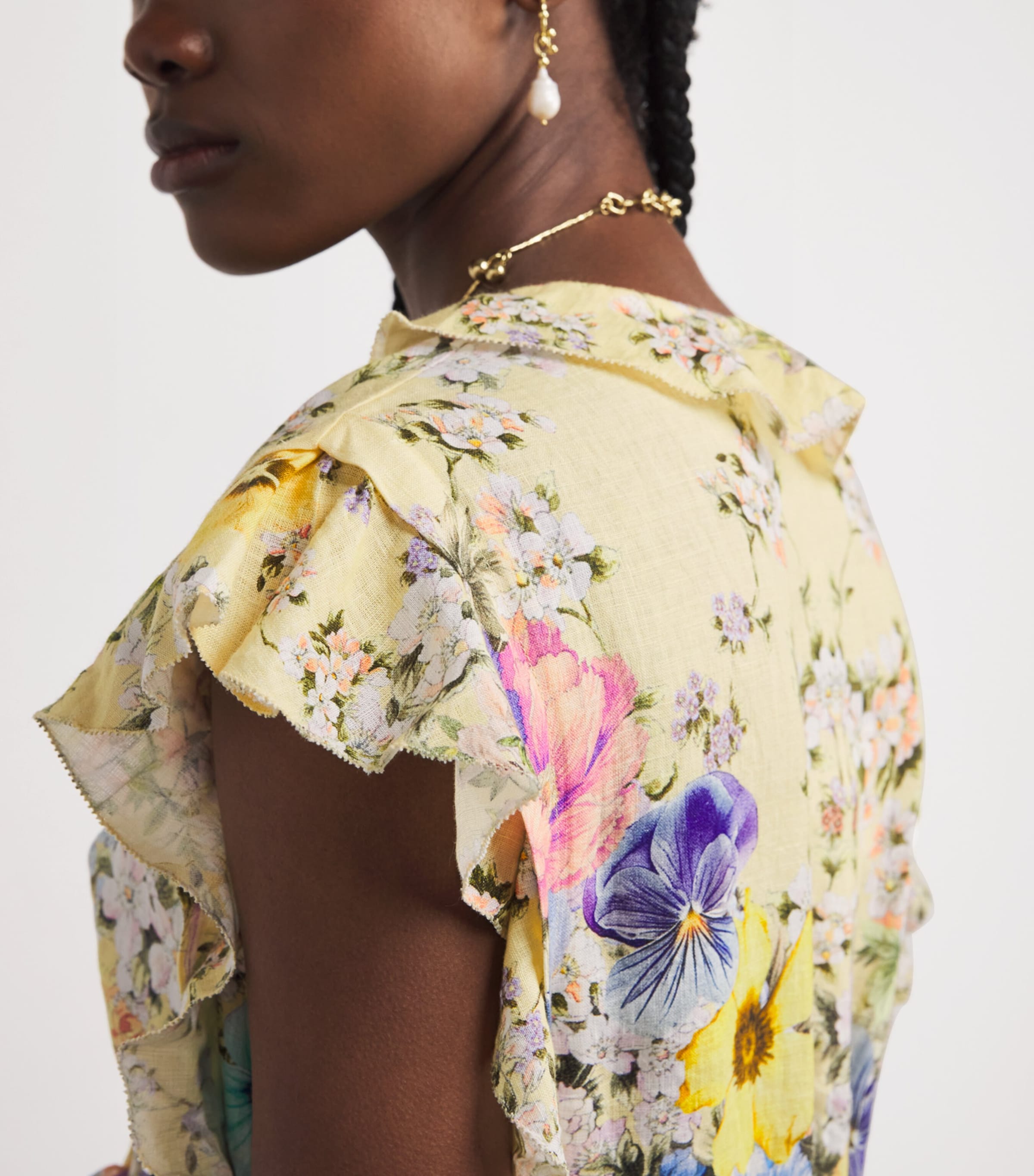 Camilla Yellow Linen Darling Buds Mini Dress | Harrods UK