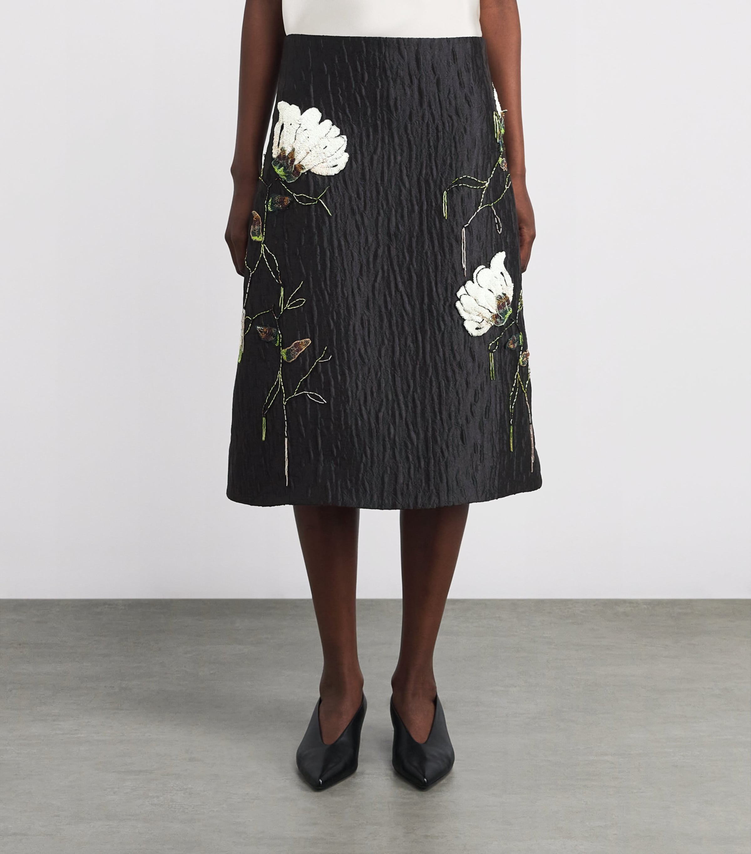 Simkhai Black Floral Jacquard Arla Midi Skirt | Harrods HK