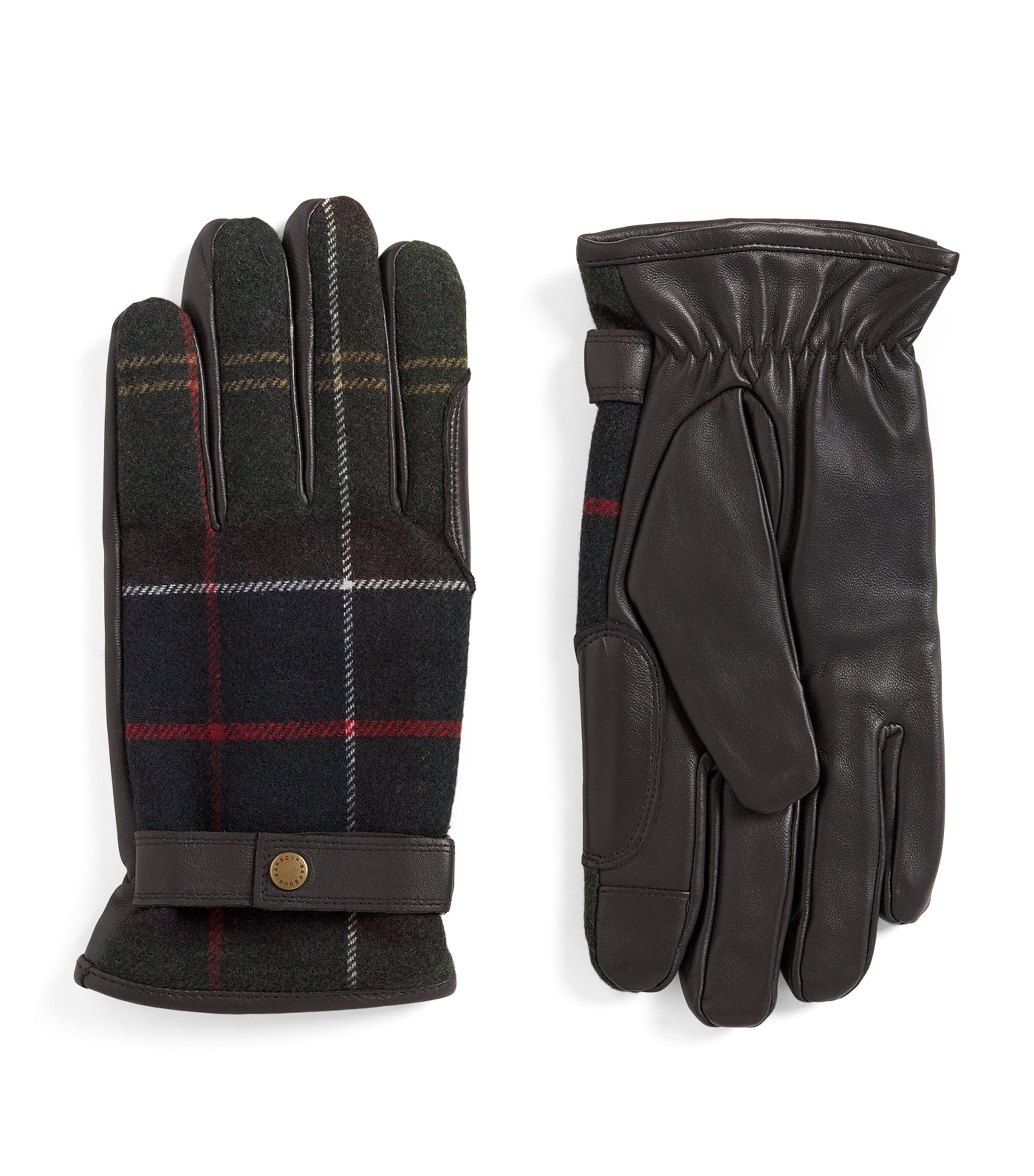 Barbour Brown Leather-Wool Newbrough Tartan Gloves | Harrods US