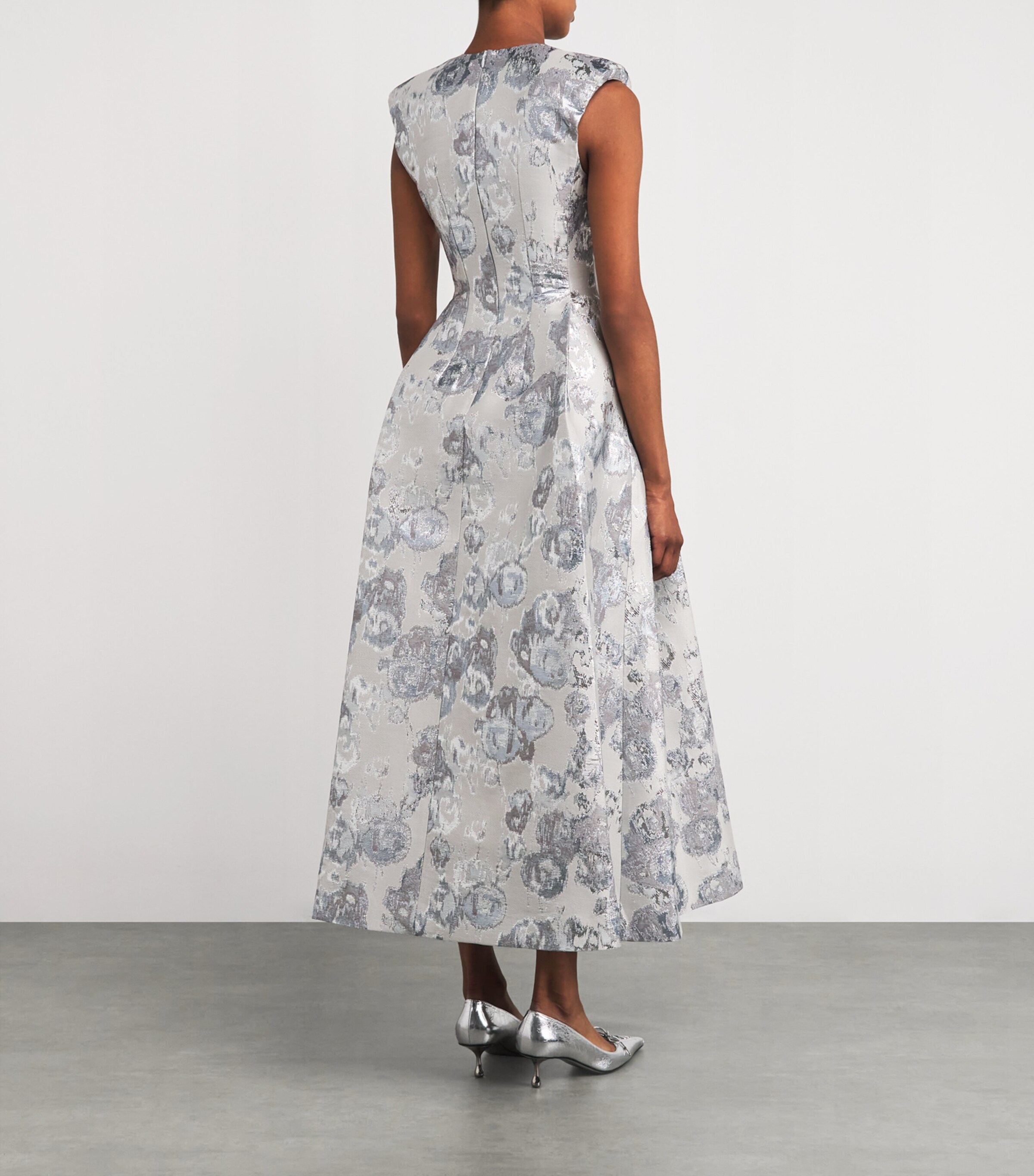 Huishan Zhang Silver Metallic Jacquard Kyle Midi Dress | Harrods UK