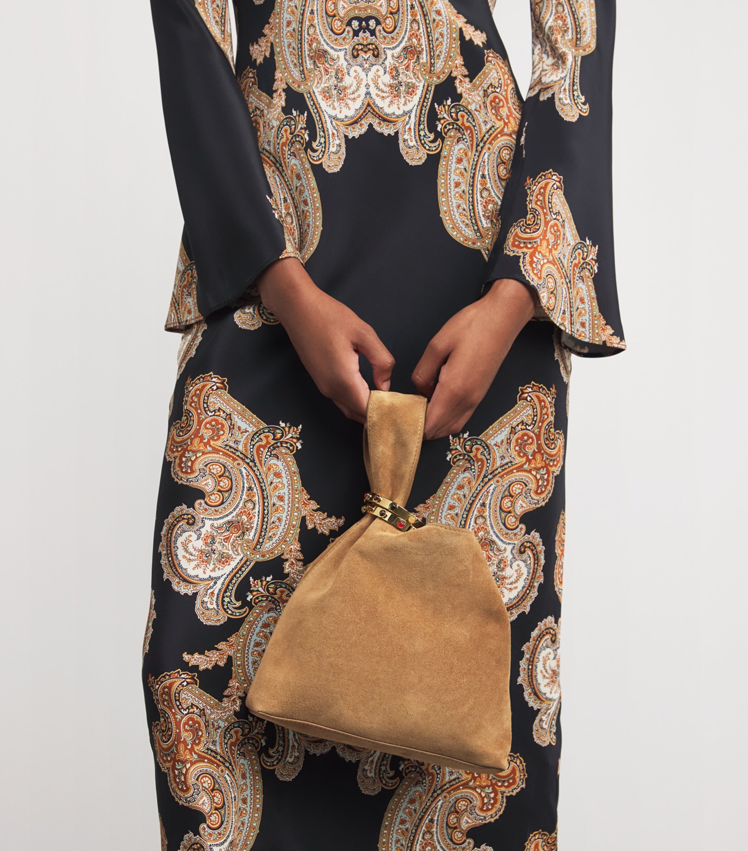 Veronica Beard Brown Suede Embellished Swing Clutch Bag | Harrods UK