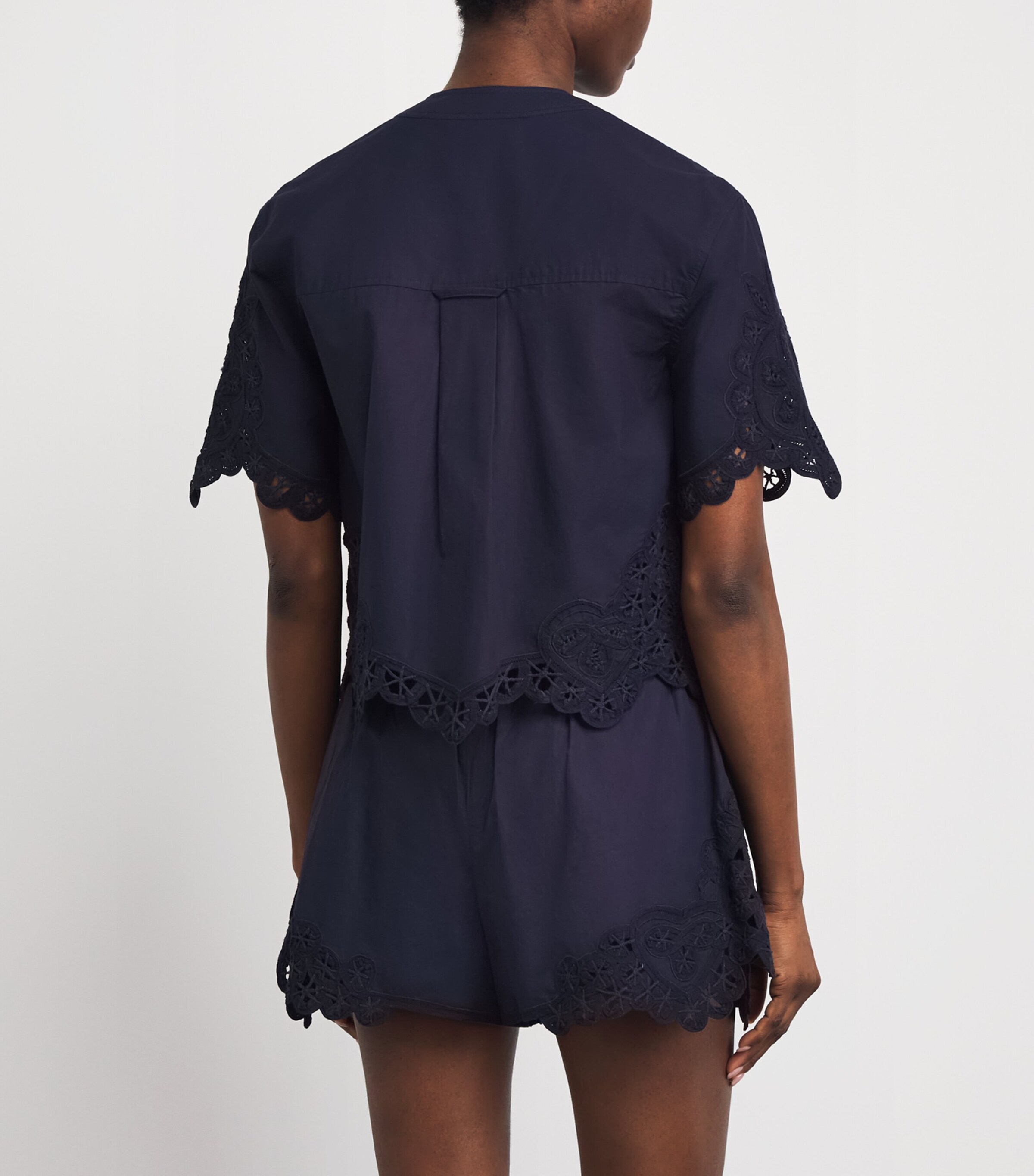 Veronica Beard Navy Cotton Lace Aleck Blouse | Harrods UK
