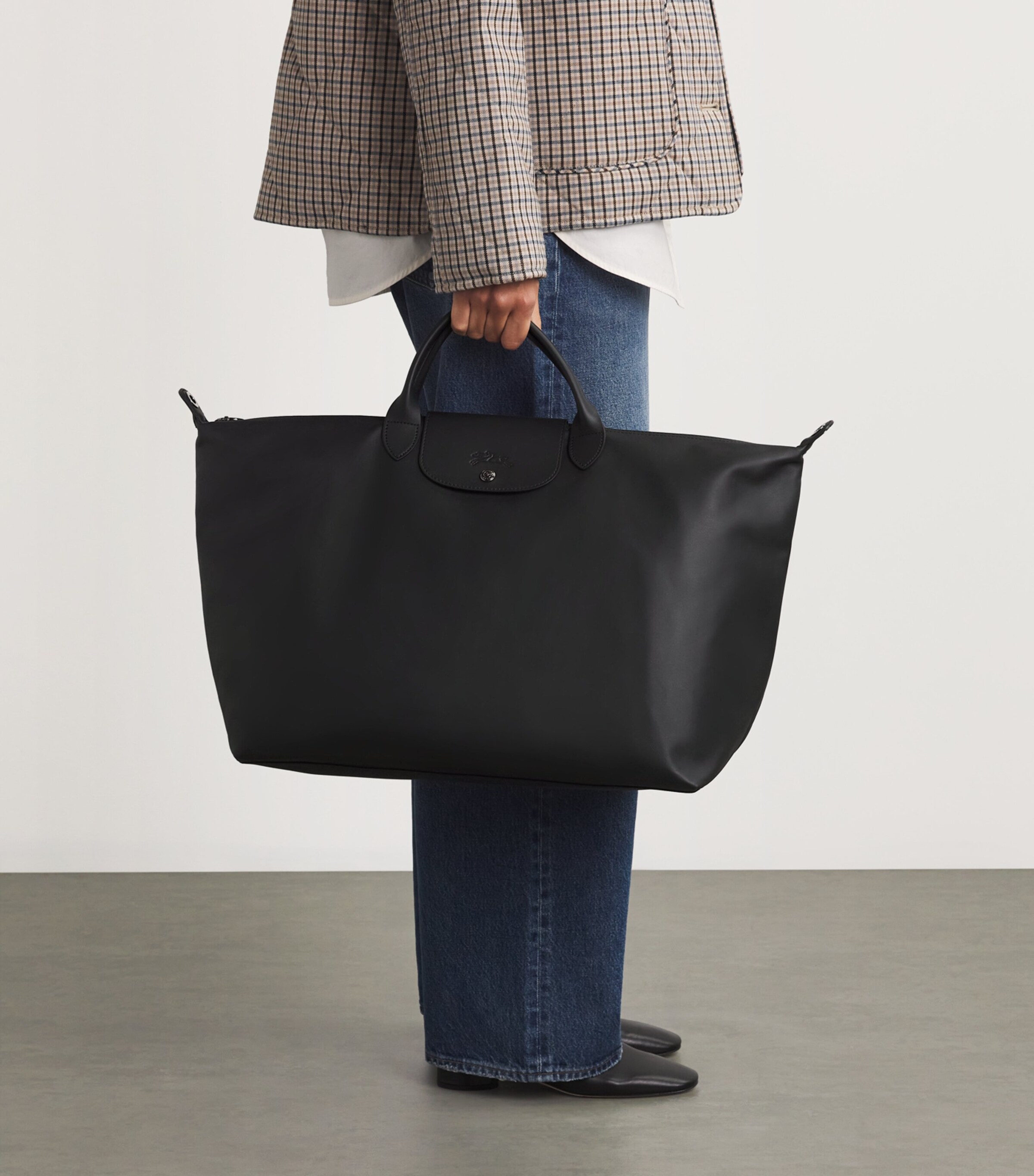 Longchamp Black Large Leather Le Pliage Xtra Travel Bag | Harrods UK