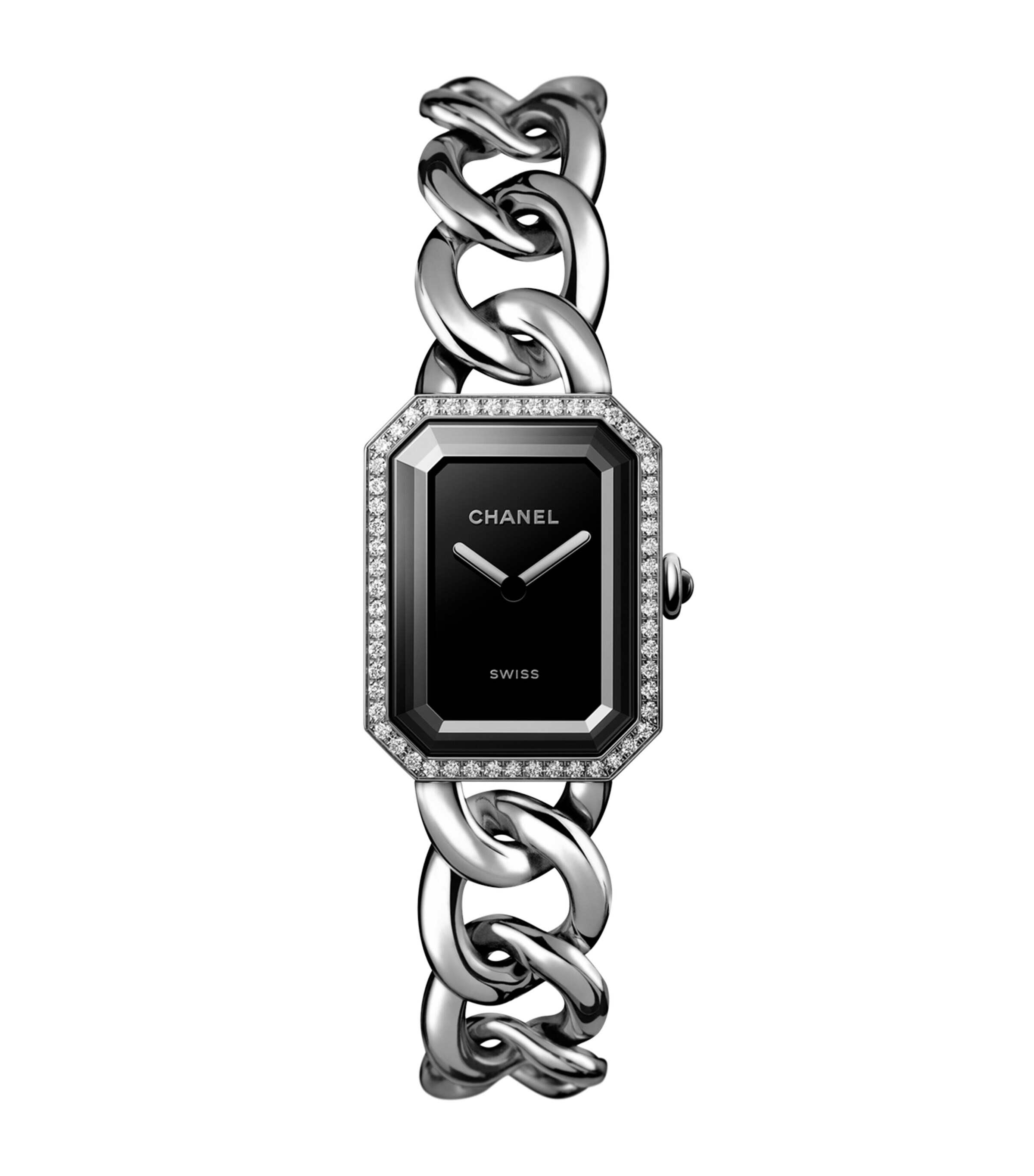 CHANEL Large Steel and Diamond PREMIÈRE GOURMETTE Chain Watch 20mm ...