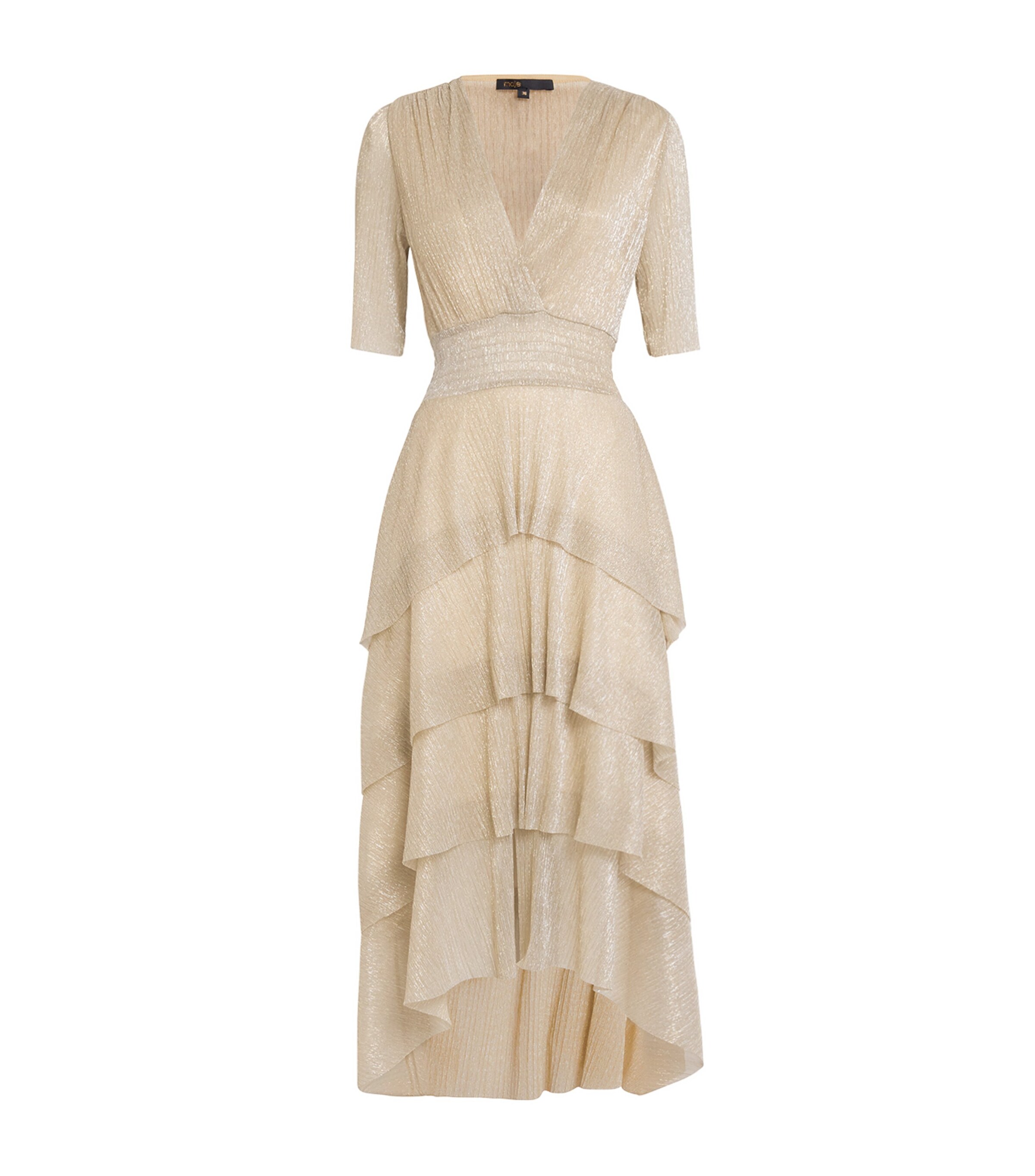 Maje Womens Or Ruffino Metallic Tiered-hem Woven Midi Dress | ModeSens