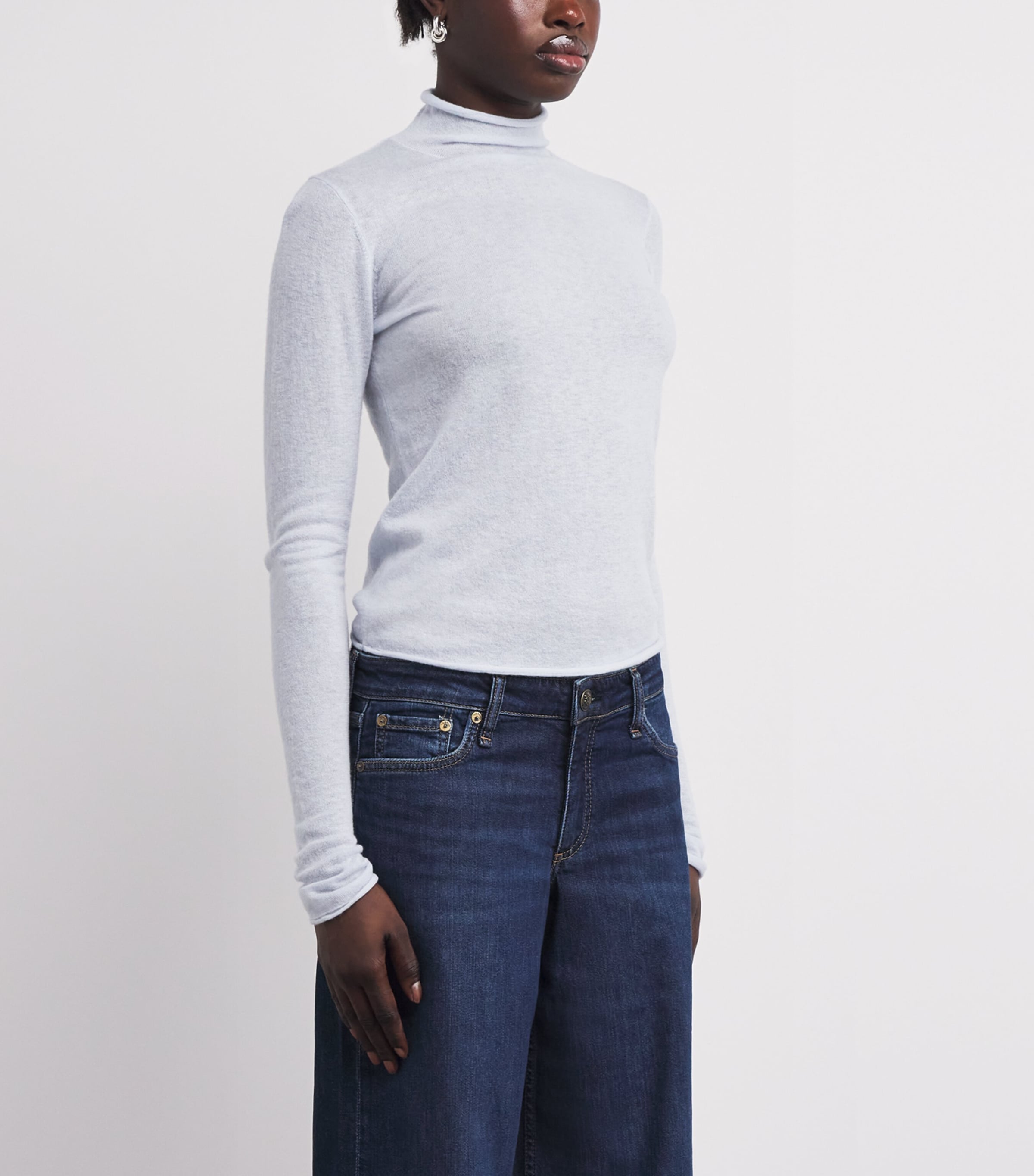Skims Blue Cashmere Sheer Rollneck Top | Harrods IE