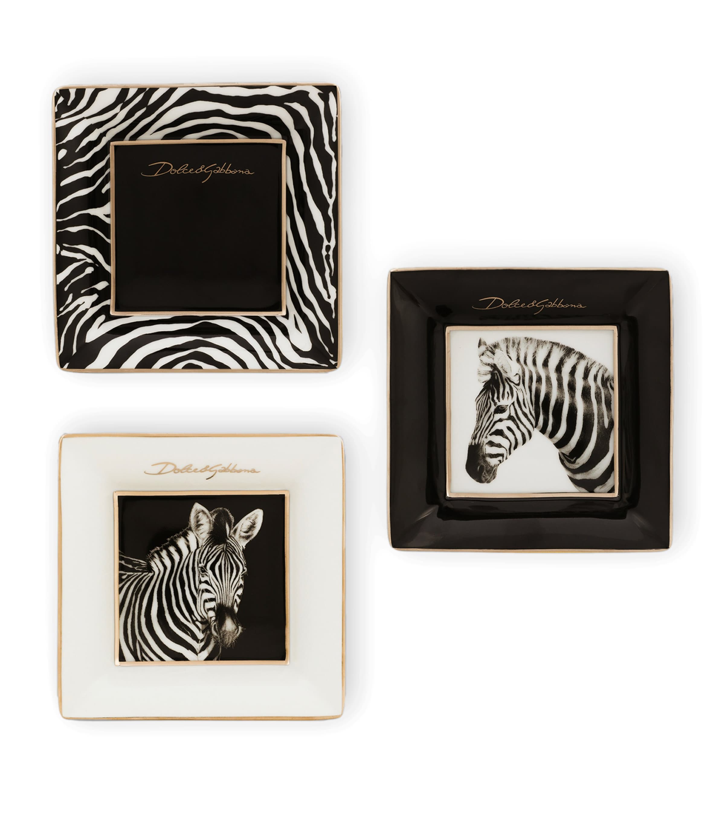 Dolce&Gabbana Casa Set of 3 Porcelain Zebra Decorative Square Plates ...