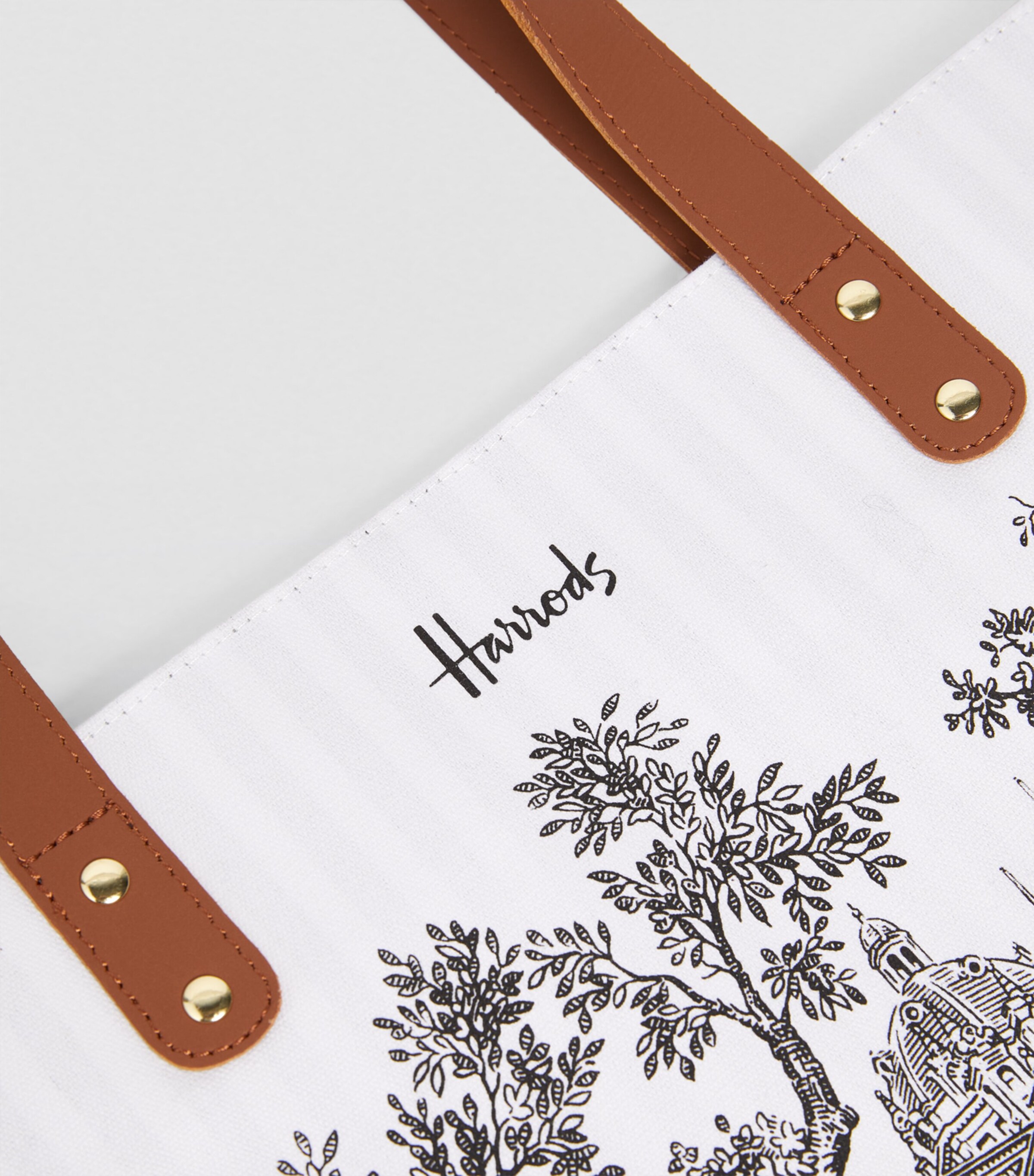 Harrods Black Toile Building Illustration Shopper Bag | Harrods UK