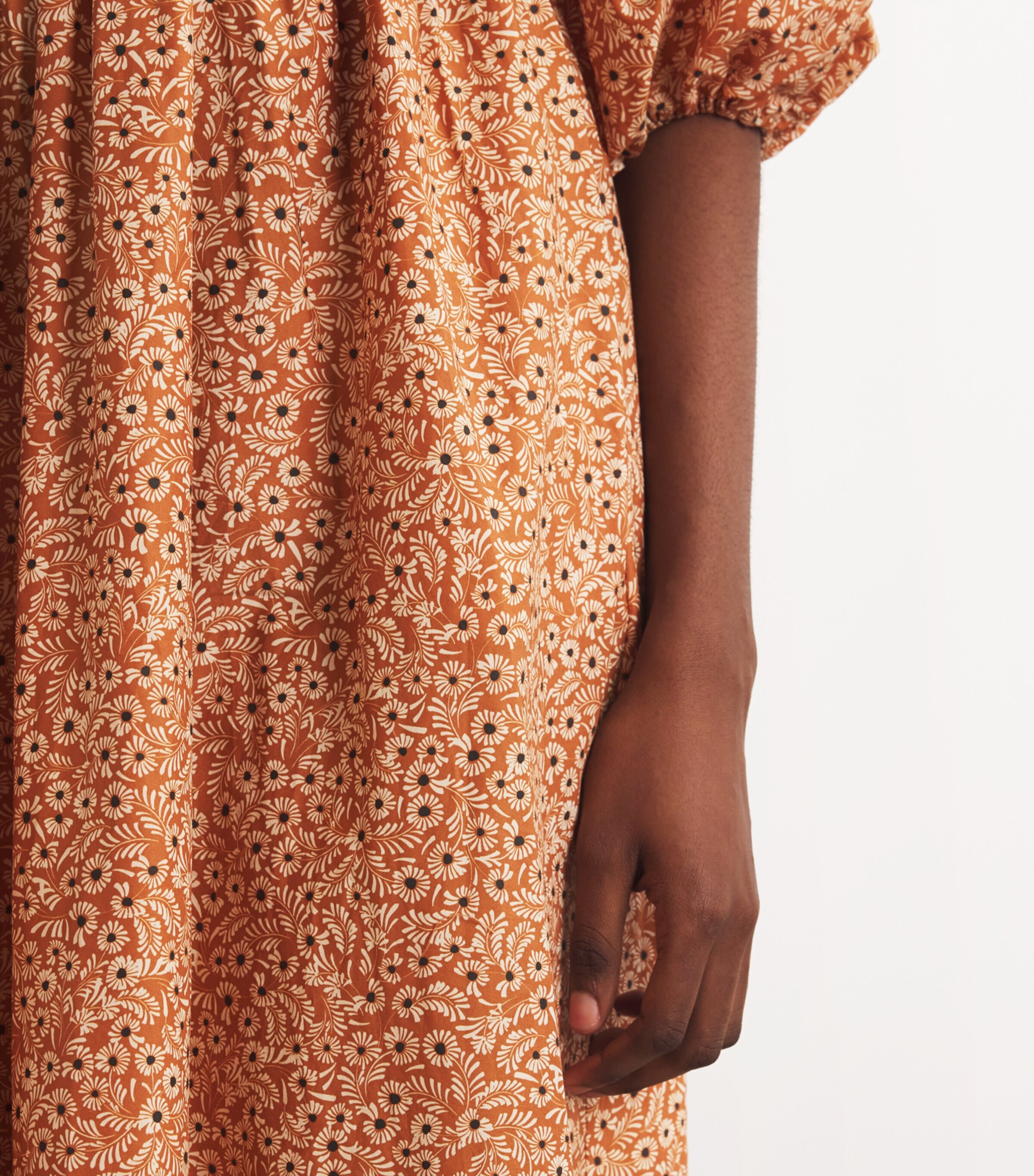 Matteau Orange Floral Print Shirred Midi Dress | Harrods UK