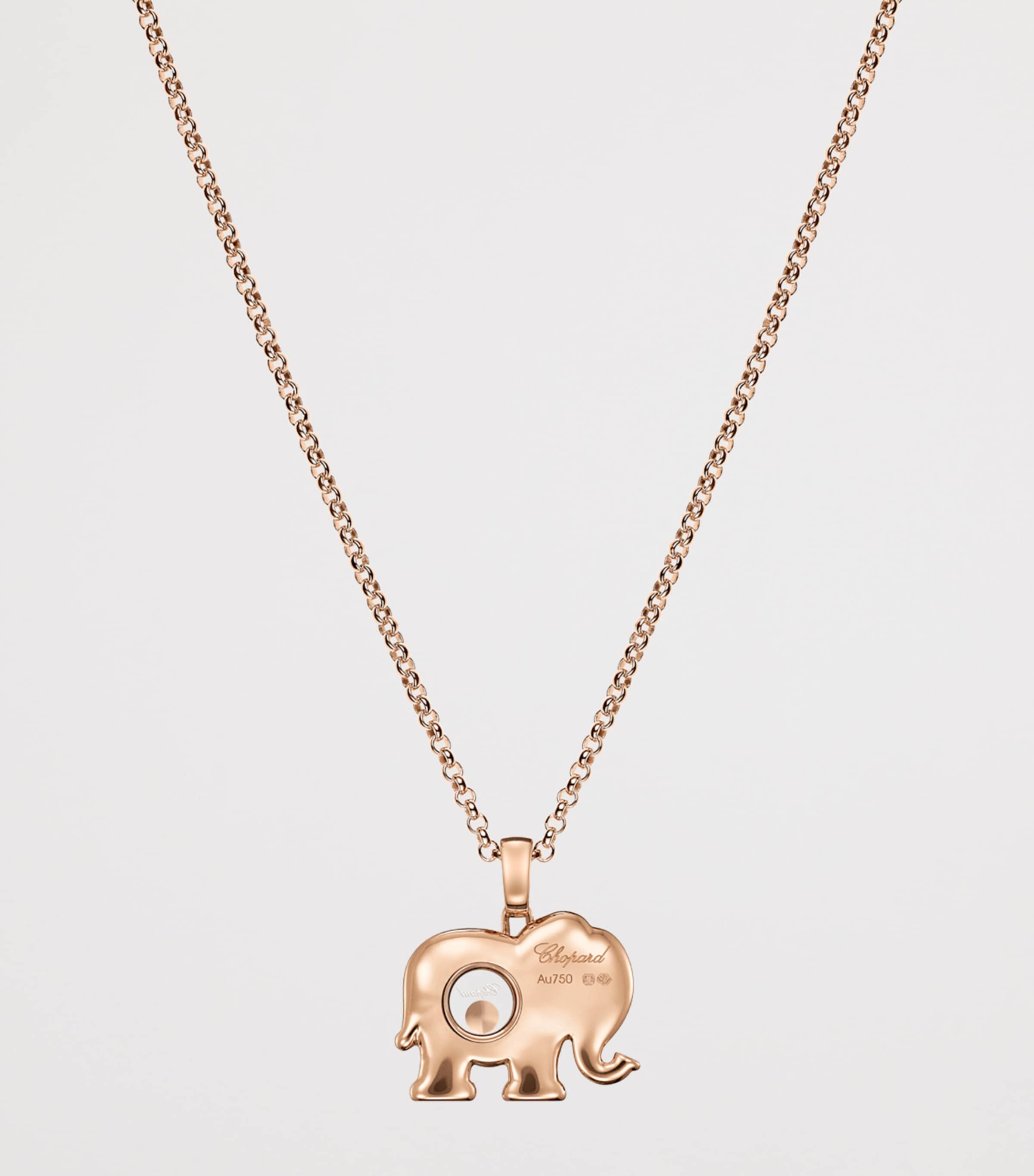 Chopard Rose Gold and Diamond Happy Diamonds Elephant Necklace | Harrods US