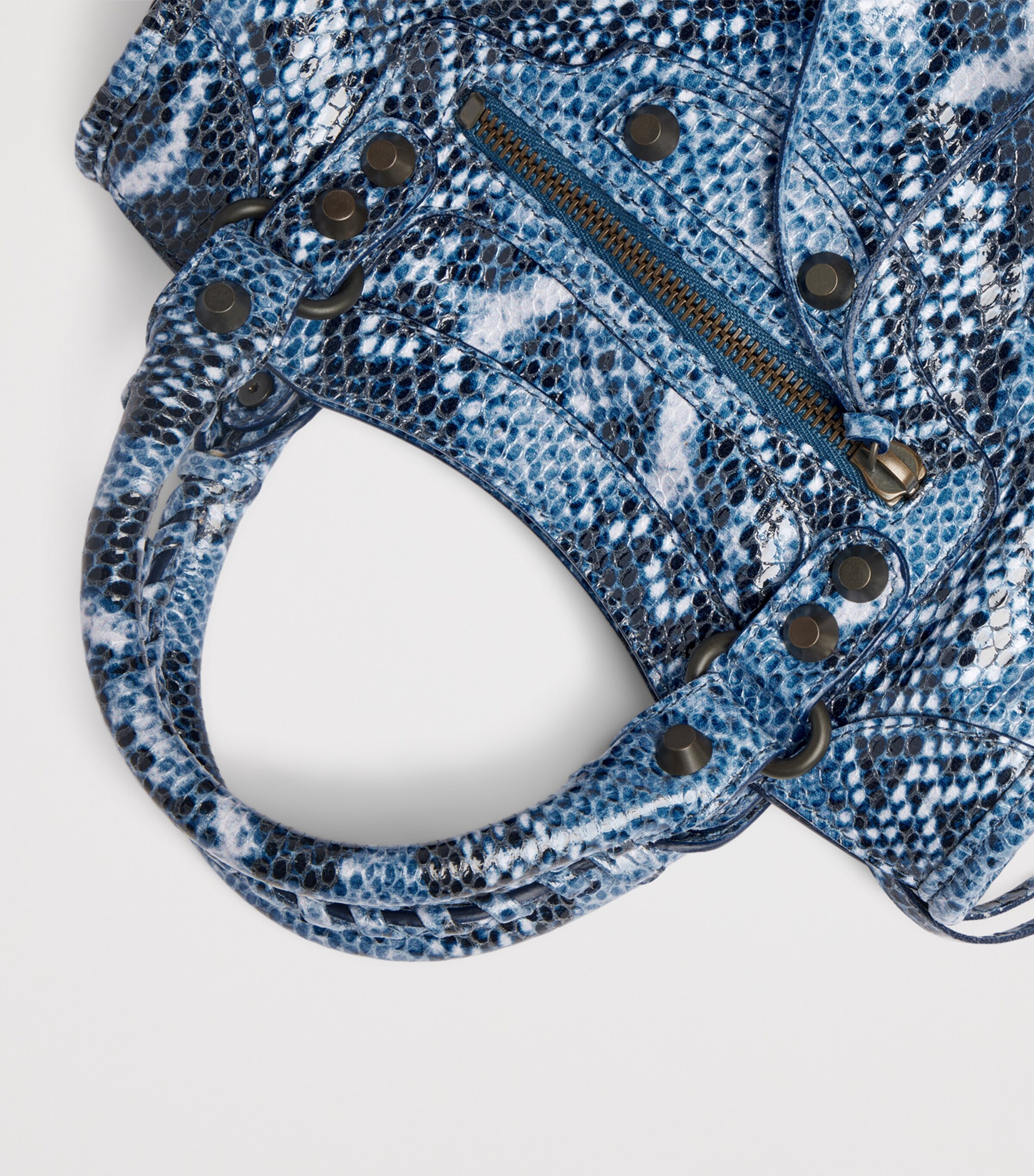 Balenciaga Blue Mini Calfskin Python-Embossed Le City Top-Handle Bag ...
