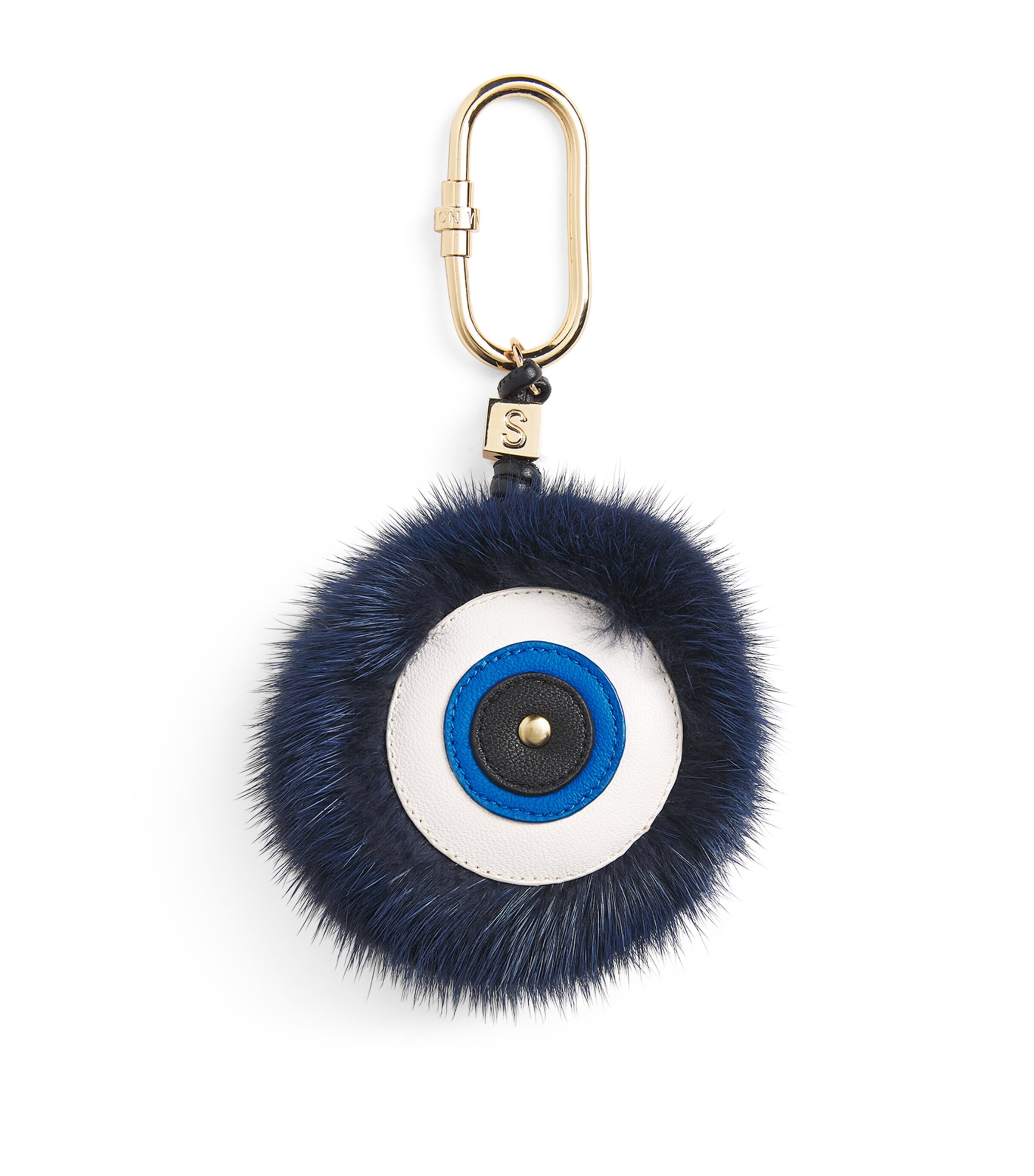 Yves Salomon Beige Leather-Mink Evil Eye Keyring | Harrods UK