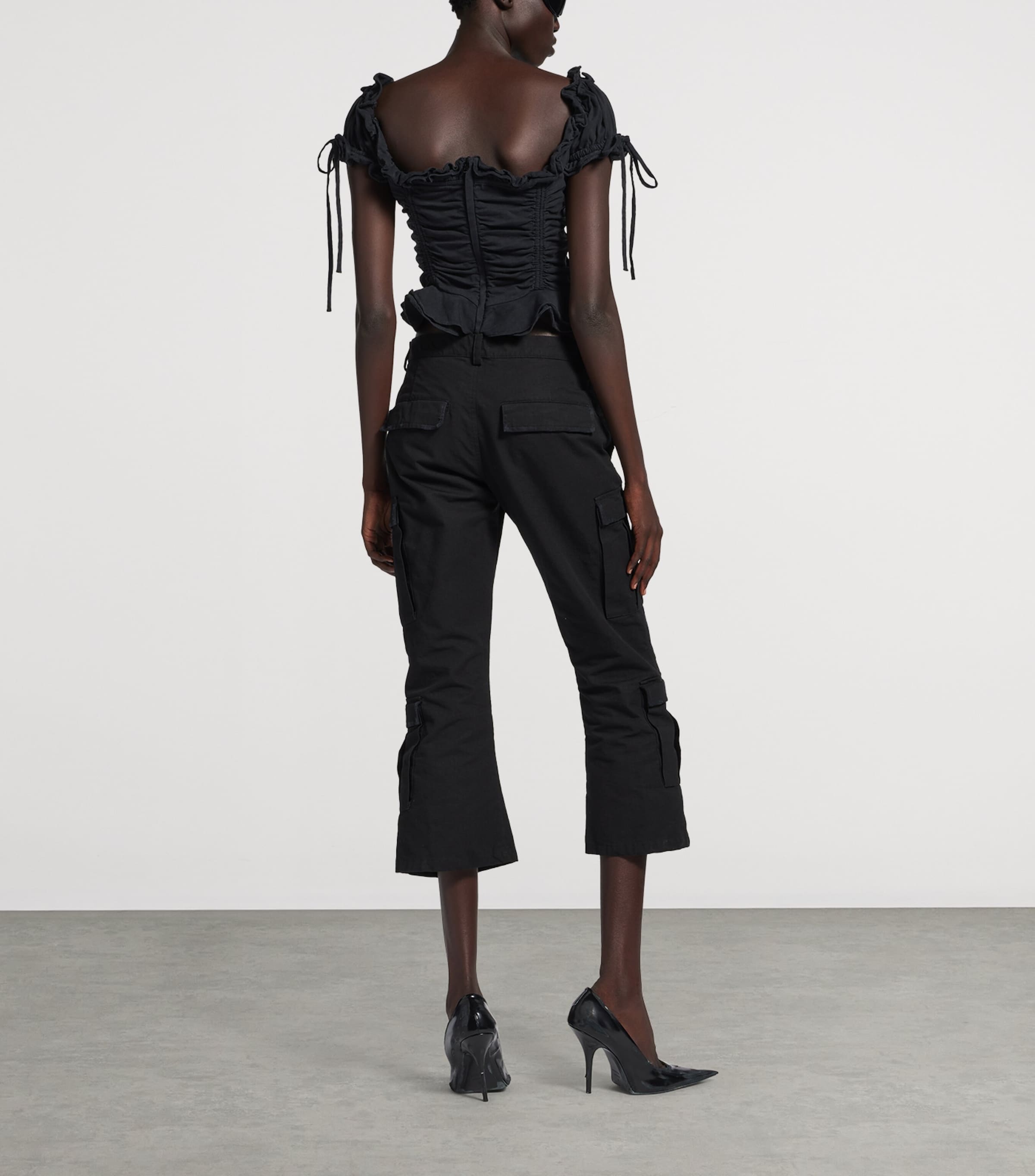 Balenciaga Black Cotton Gathered Crop Top | Harrods CA