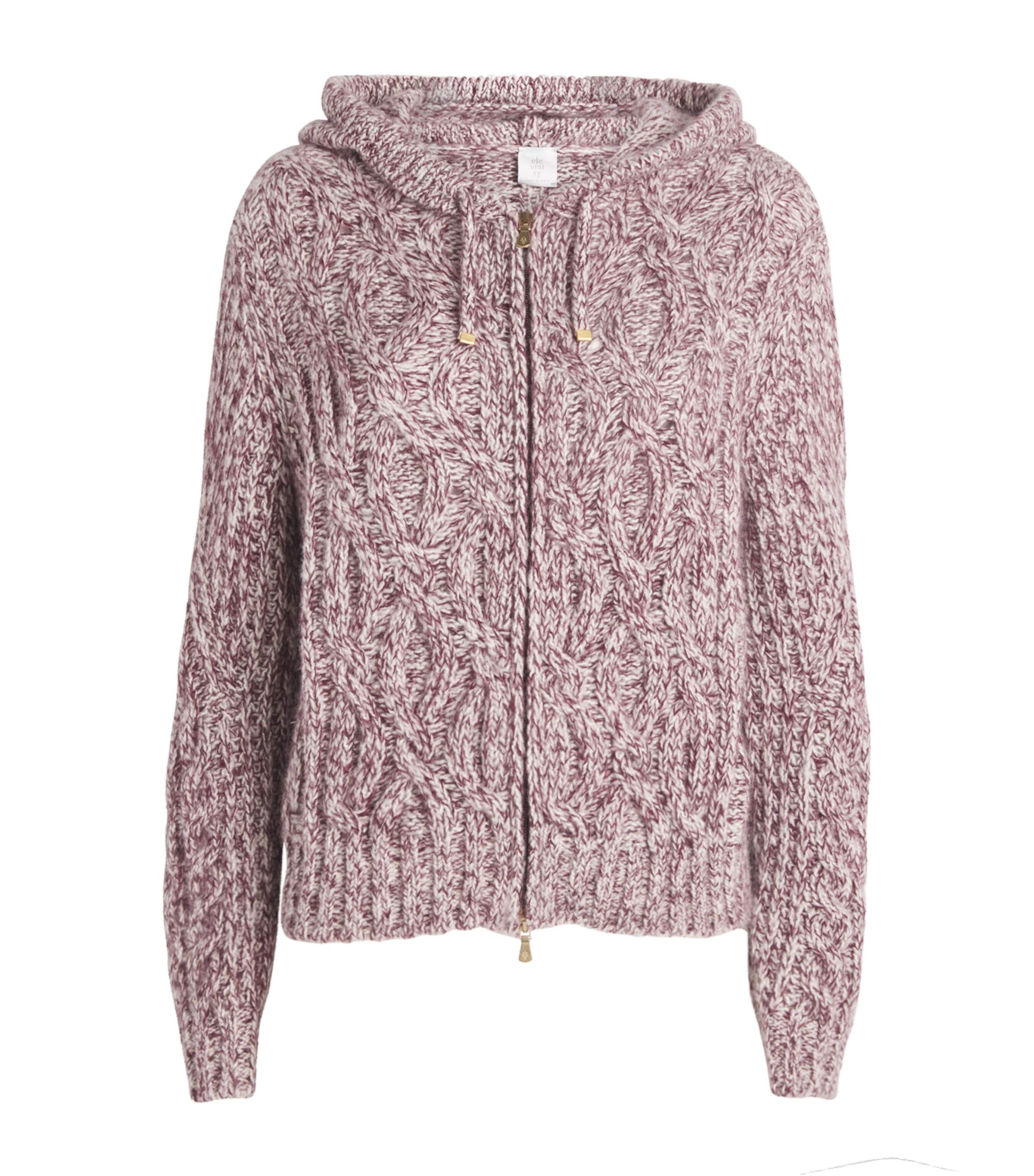 Eleventy Burgundy Wool-Blend Cable-Knit Zip-Up Hoodie | Harrods AE