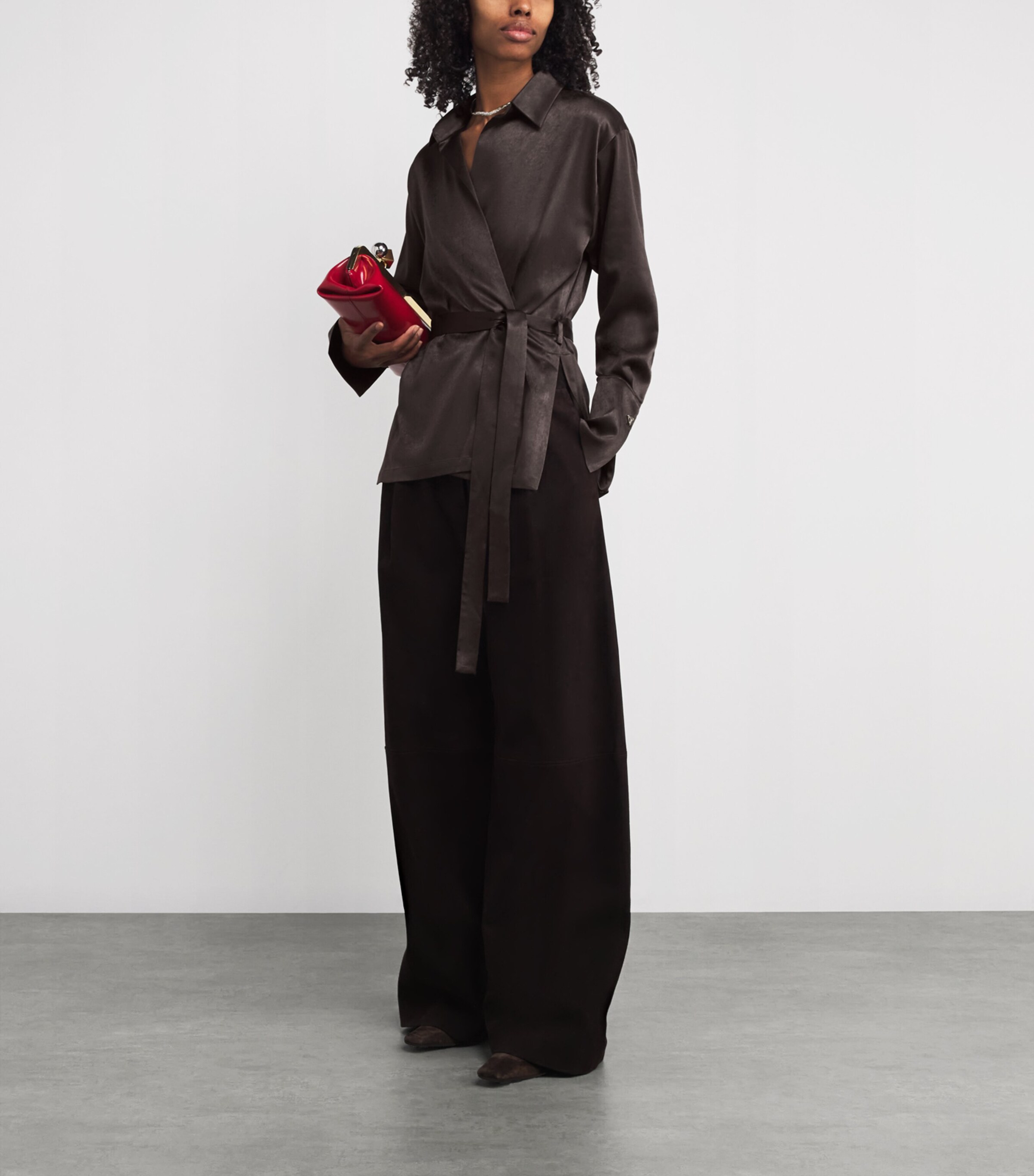 Aeron Brown Satin Wrap Neel Shirt | Harrods HK