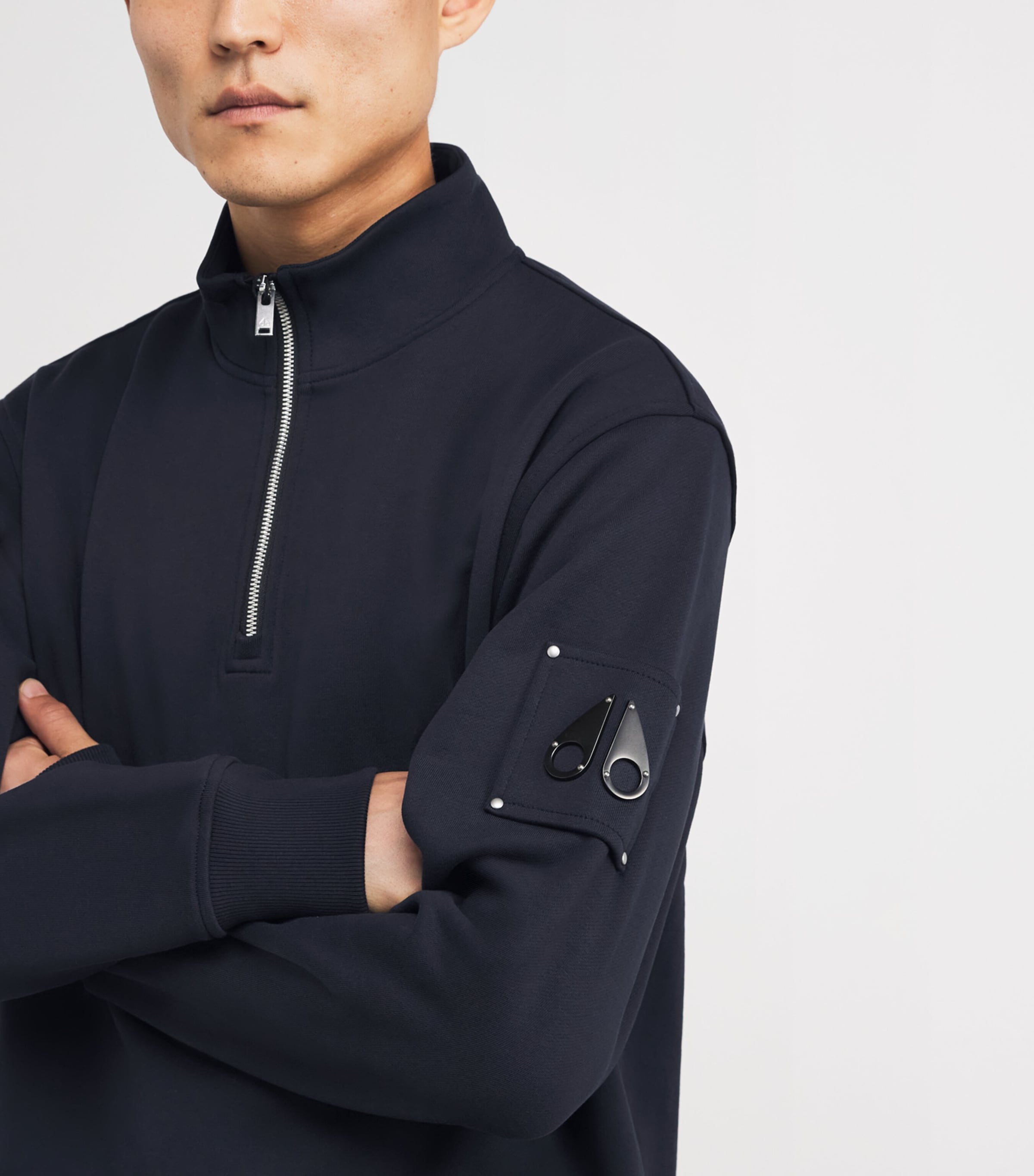 Moose Knuckles Navy Cotton Hartsfield Quarter-Zip Sweatshirt | Harrods US