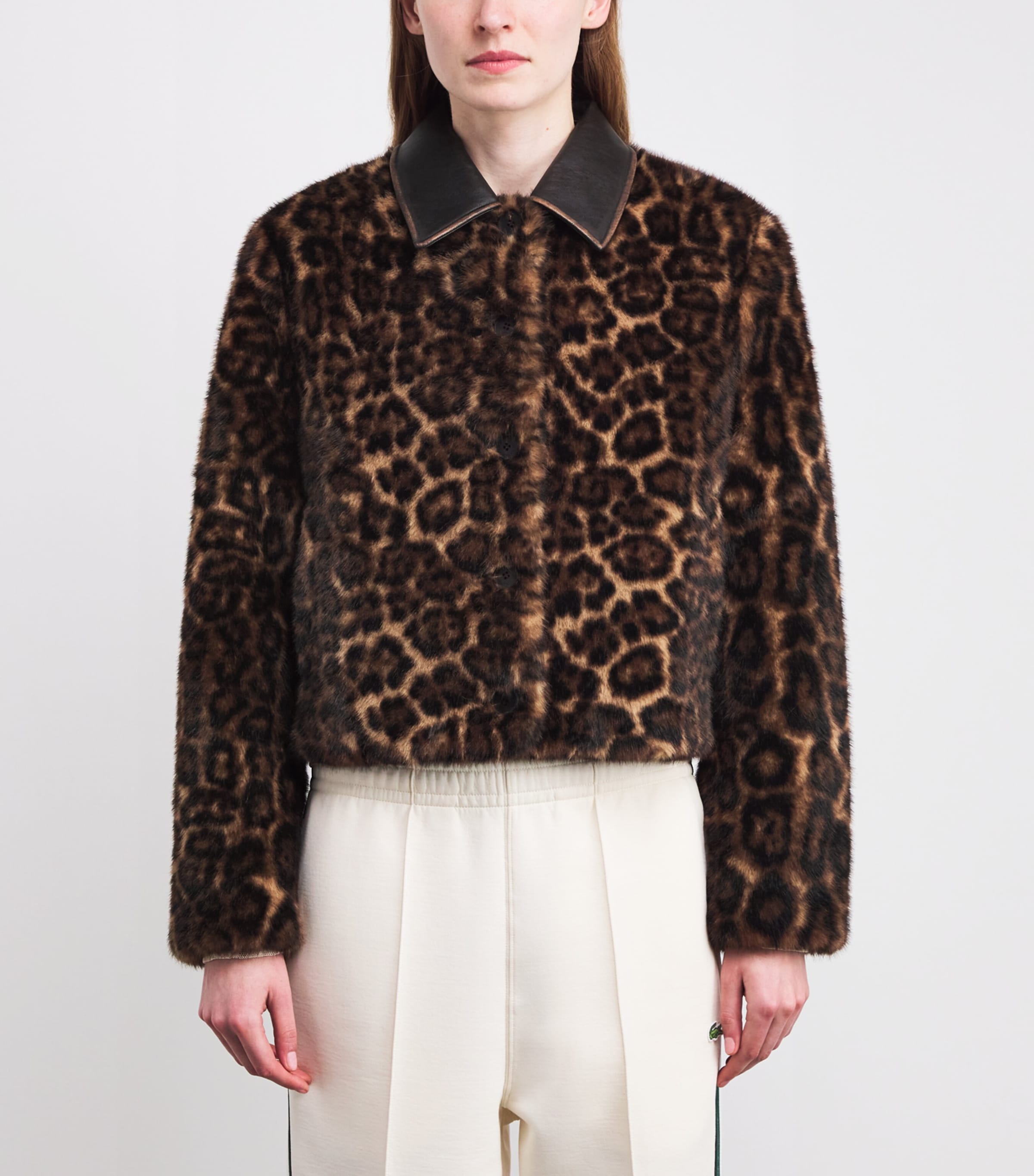 Claudie Pierlot Brown Faux Fur Leopard Bomber Jacket | Harrods UK