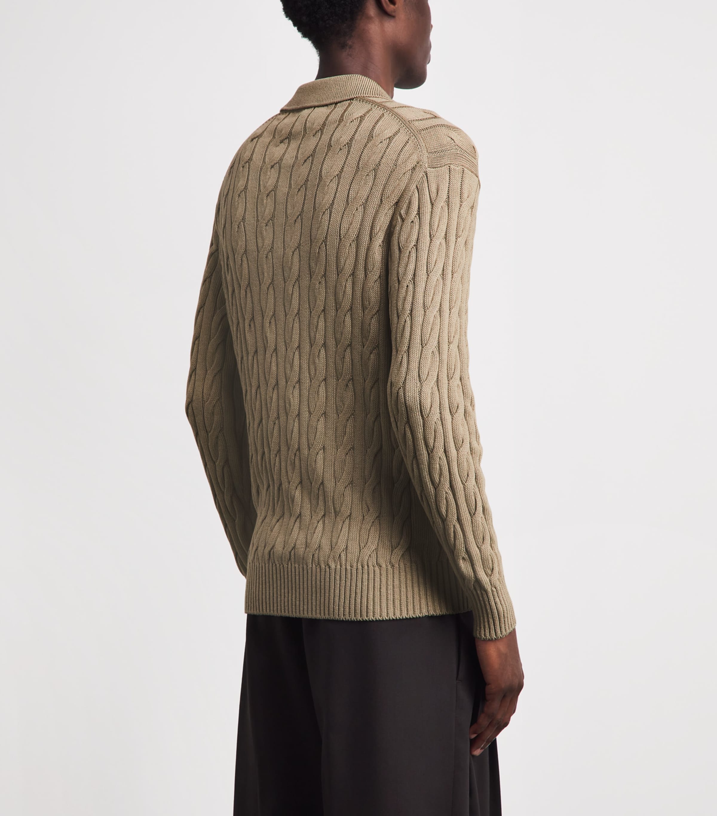 Ralph Lauren Purple Label Grey Silk-Cotton Cable-Knit Polo Shirt ...