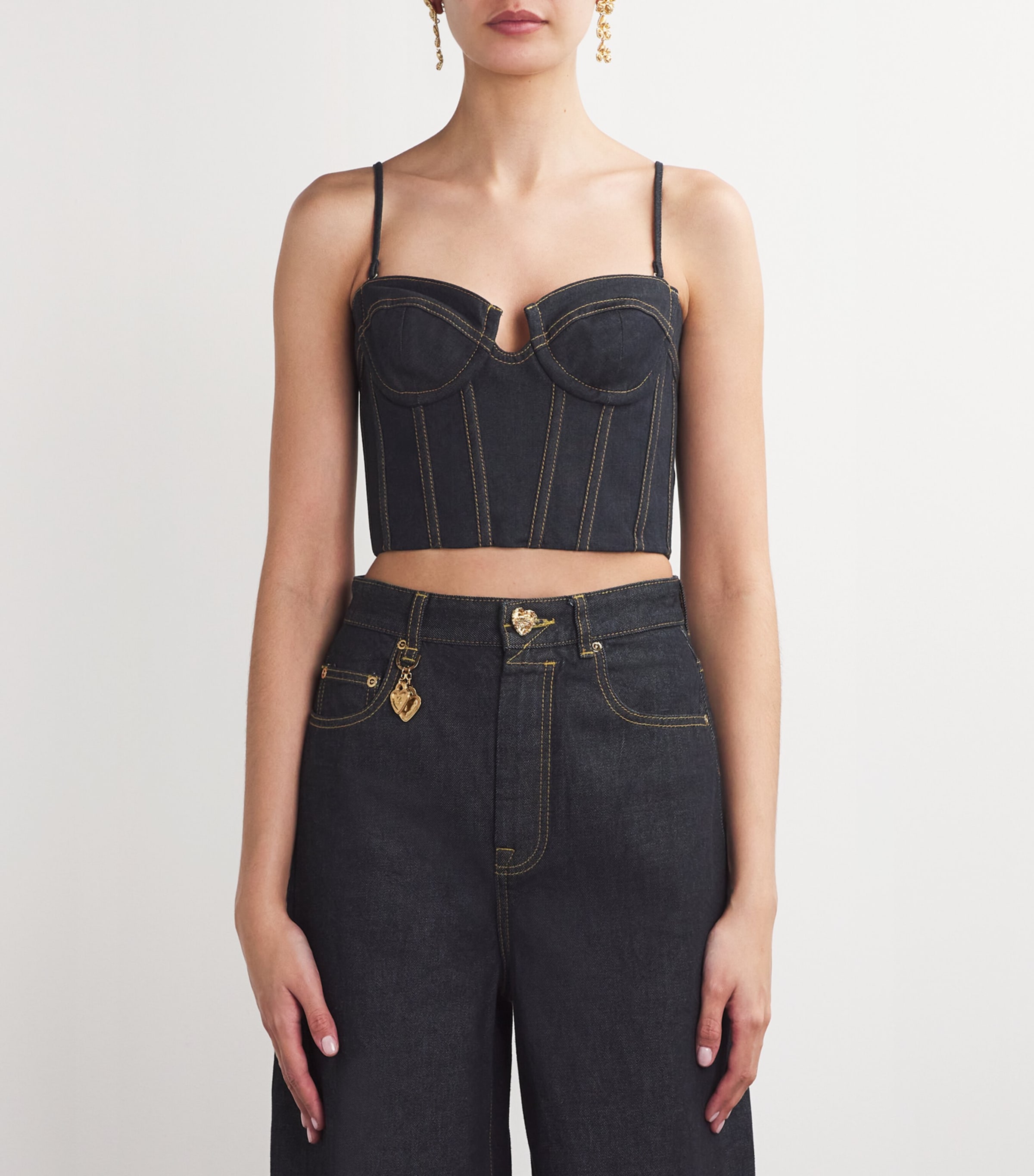 Zimmermann Black Denim Corset Top | Harrods UK