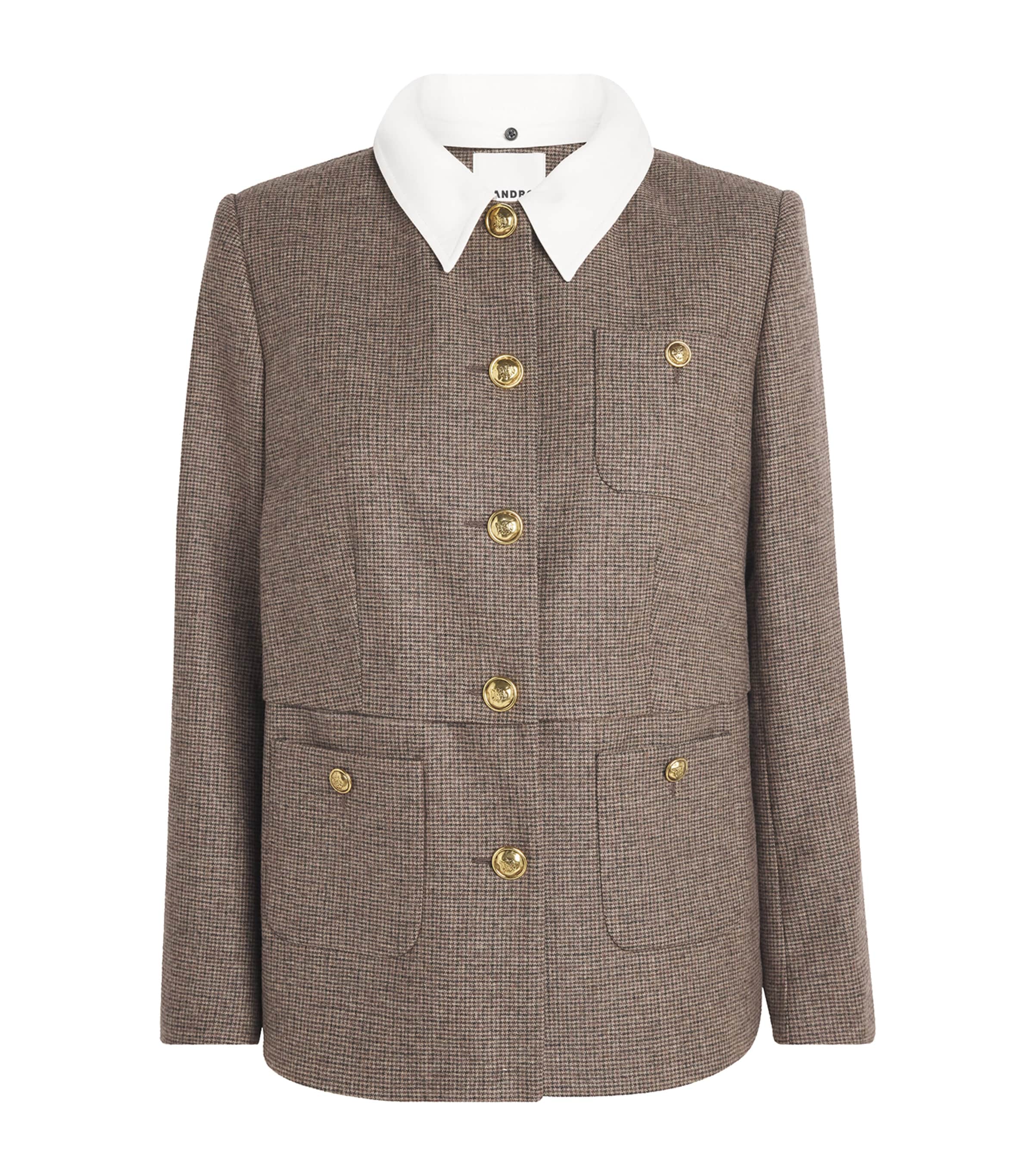 Sandro Paris Brown Wool-Blend Houndstooth Jacket | Harrods UK