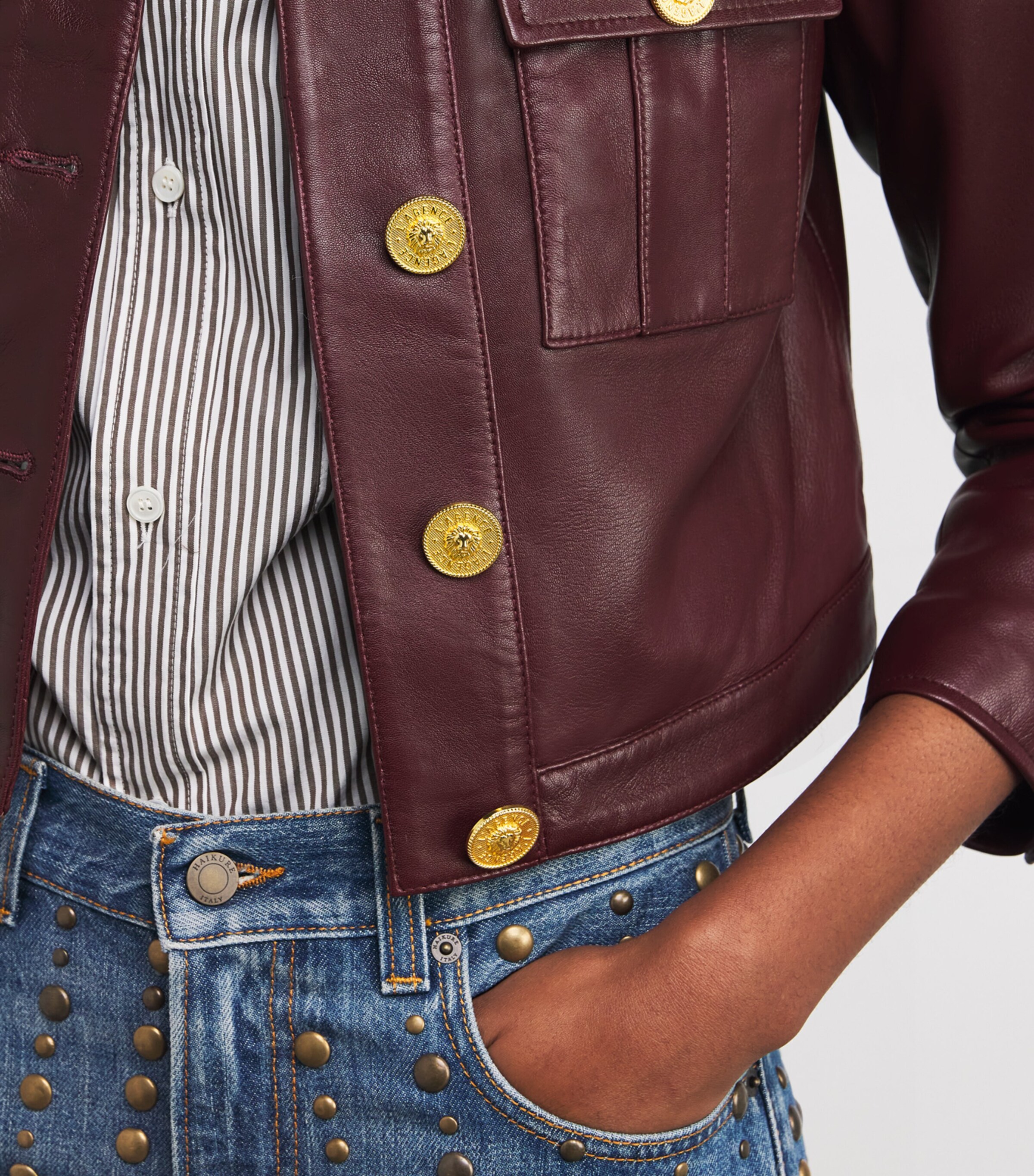 L'Agence Red Leather Collarless Deidra Jacket | Harrods CA
