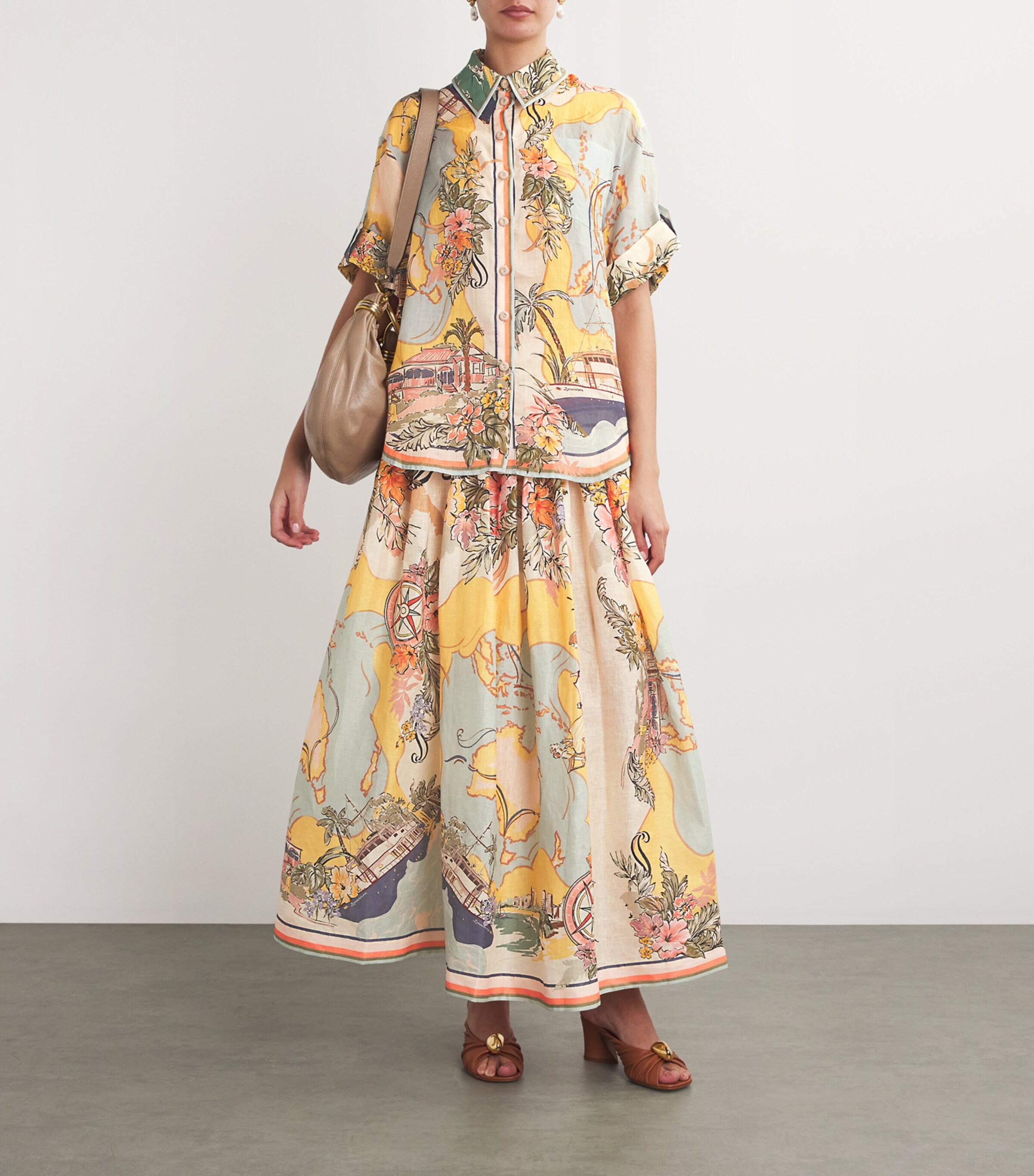 Zimmermann Linen Nautrical Map Print Midi Skirt | Harrods UK