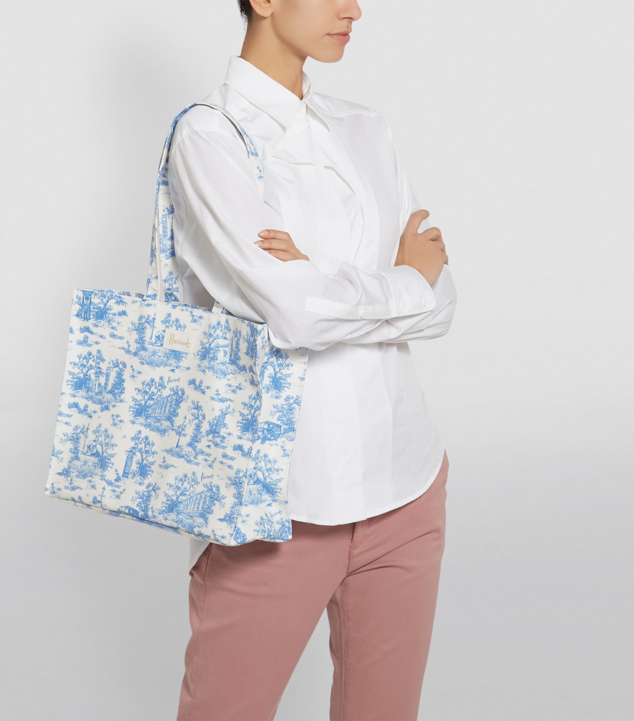 Harrods Blue Toile Shoulder Tote Bag | Harrods US