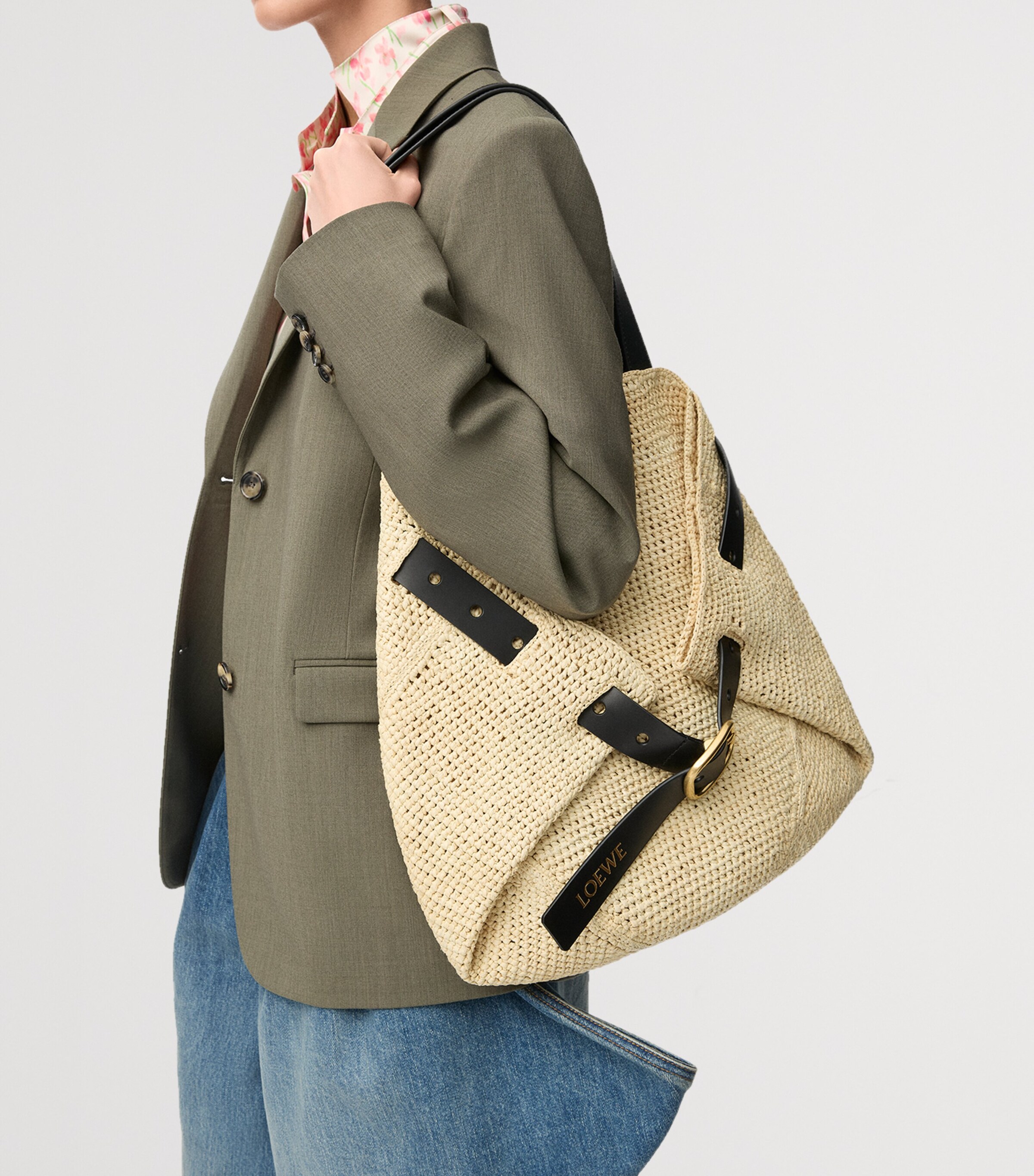 LOEWE Beige Medium Rafia Punch Hole Tote Bag | Harrods US