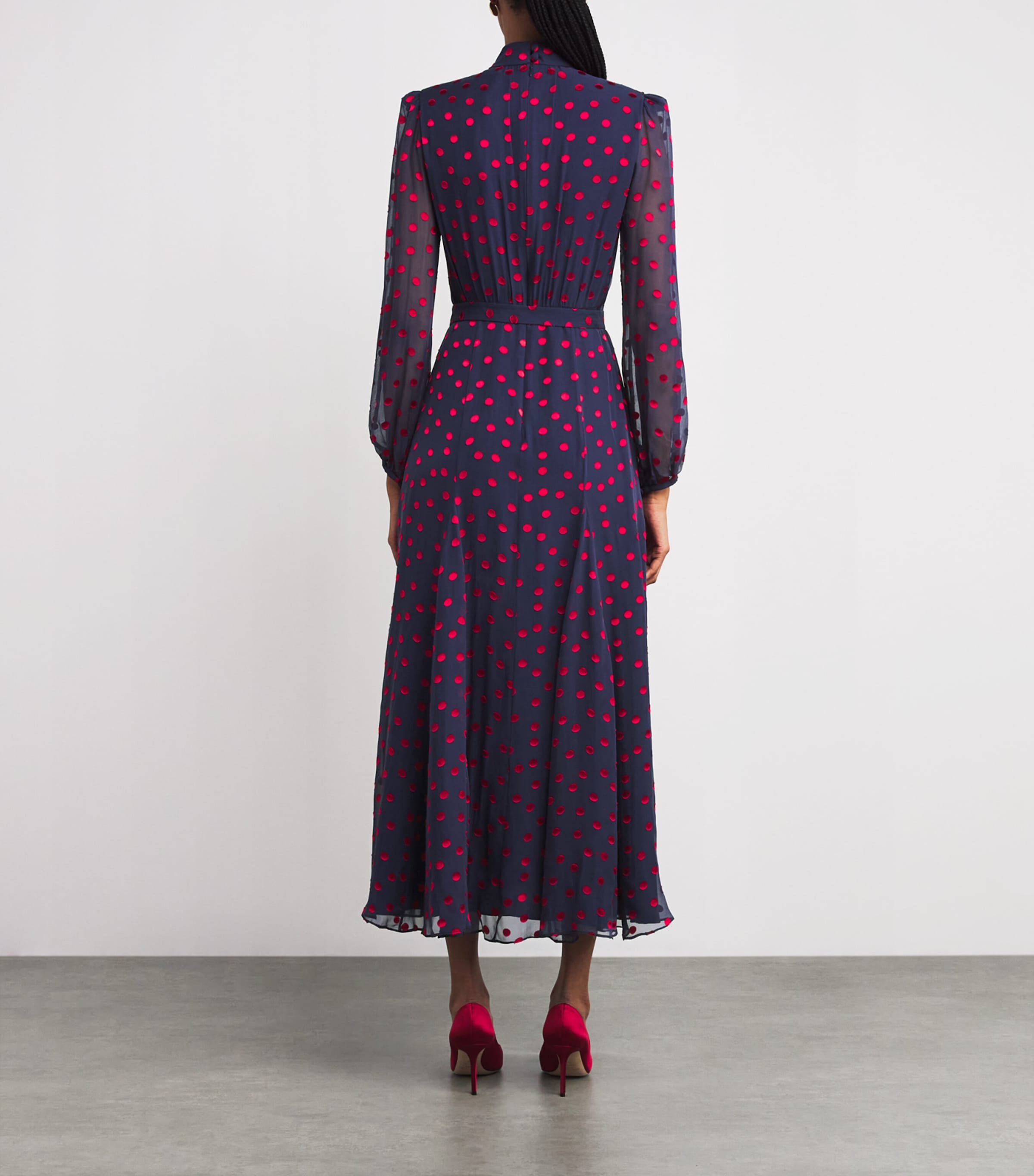 Saloni Multi Silk-Blend Devoré Polka Dot Jacqui B Midi Dress | Harrods CA
