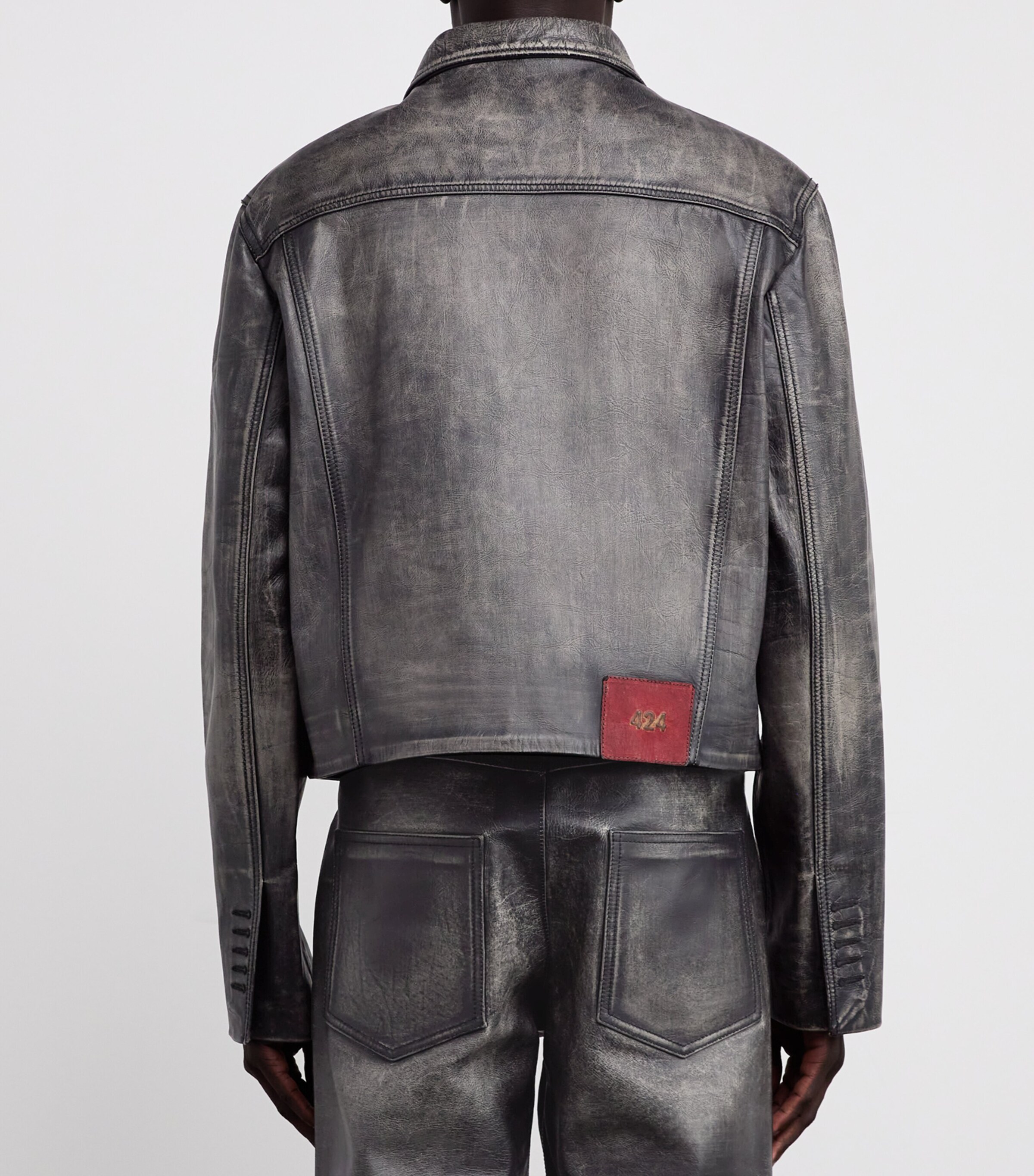 424 Black Leather Trucker Jacket | Harrods US