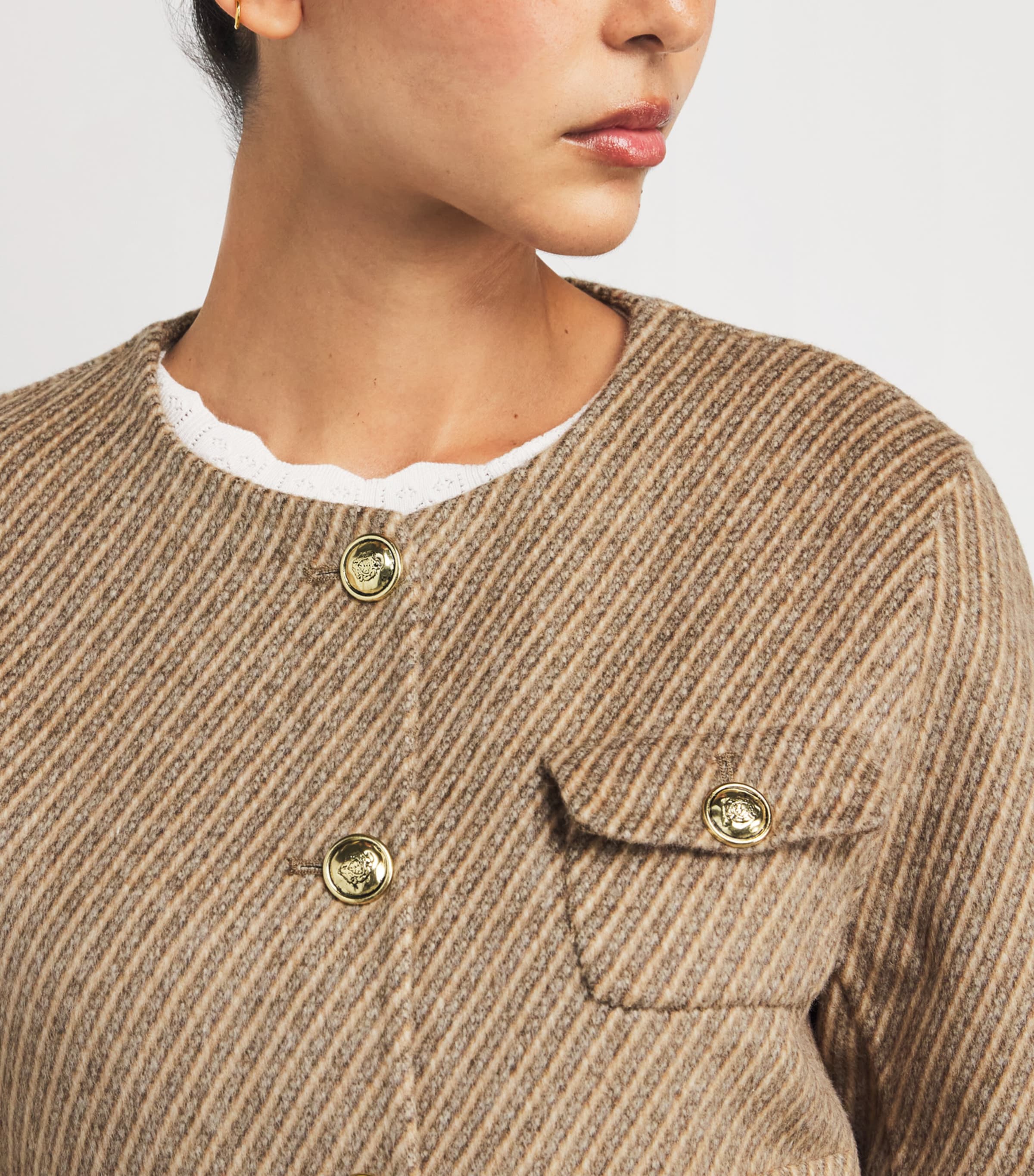 Sandro Paris Beige Wool-Blend Stripe Cropped Jacket | Harrods US