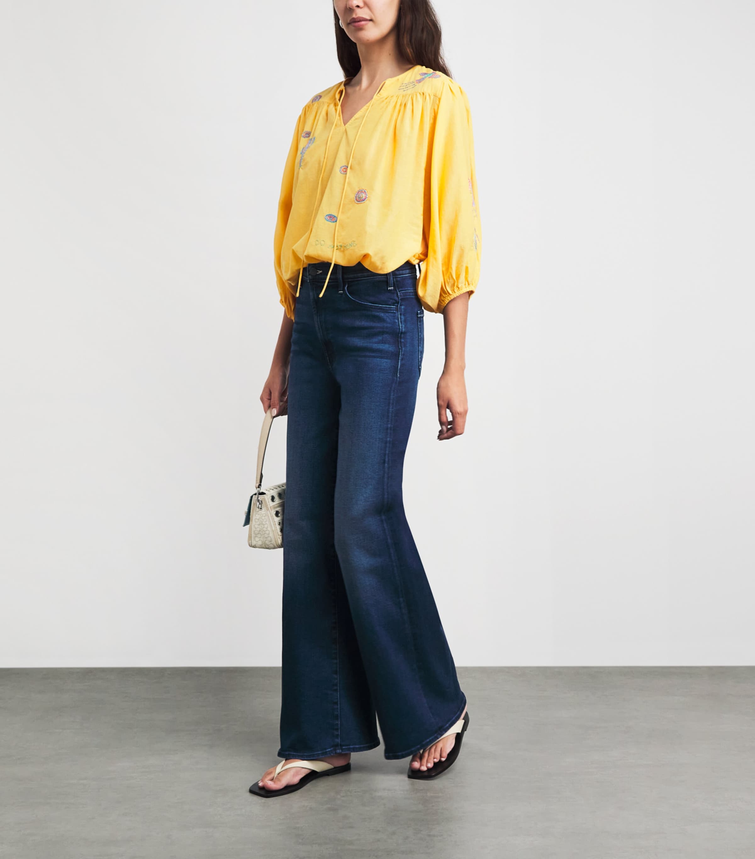 MOTHER Navy The Hustler Roller Sneak Jeans | Harrods LU