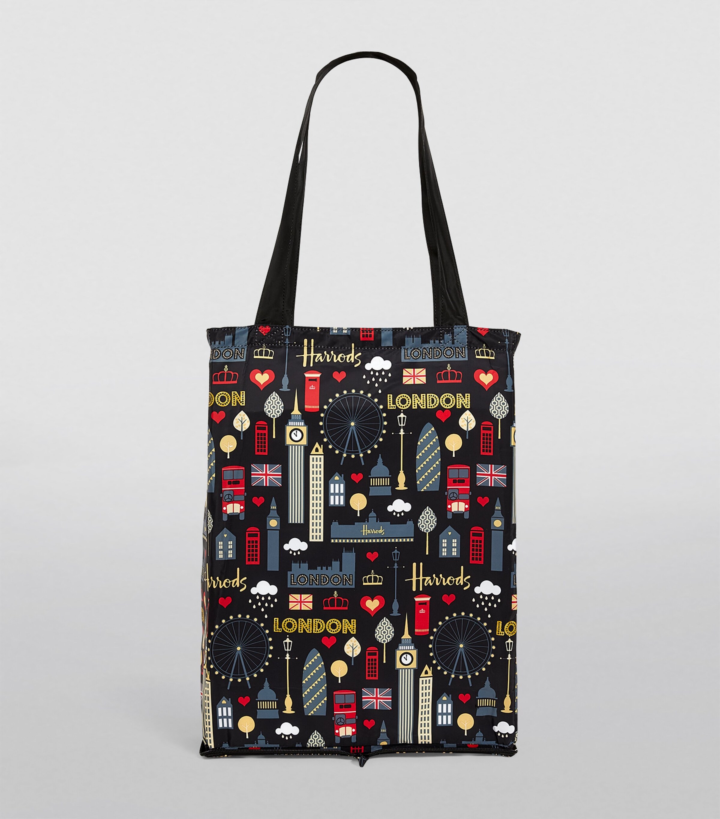 Harrods Black Glitter London Pocket Shopper Bag | Harrods UK