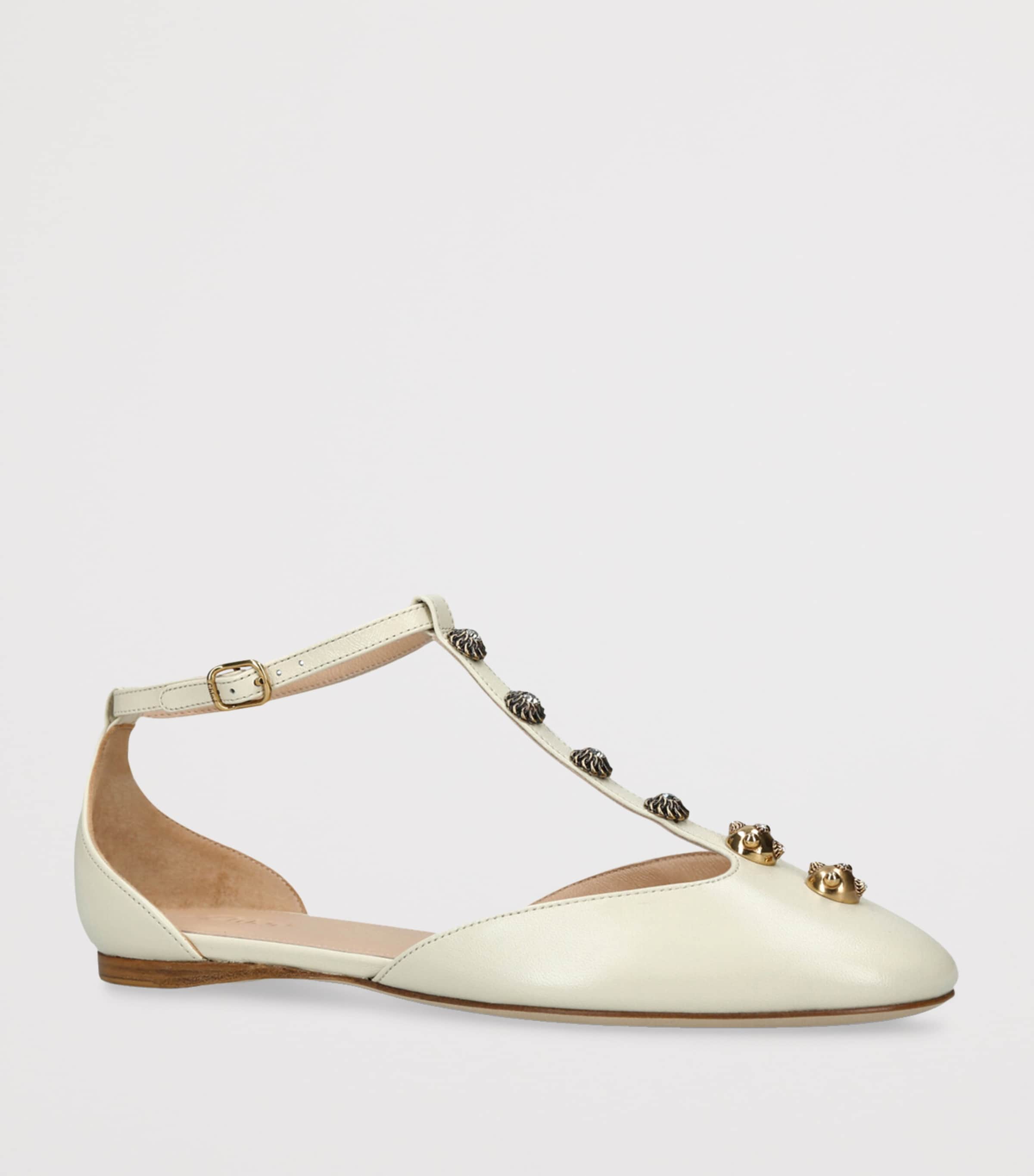 Chloé White Embellished Celeste T-Bar Flats | Harrods UK