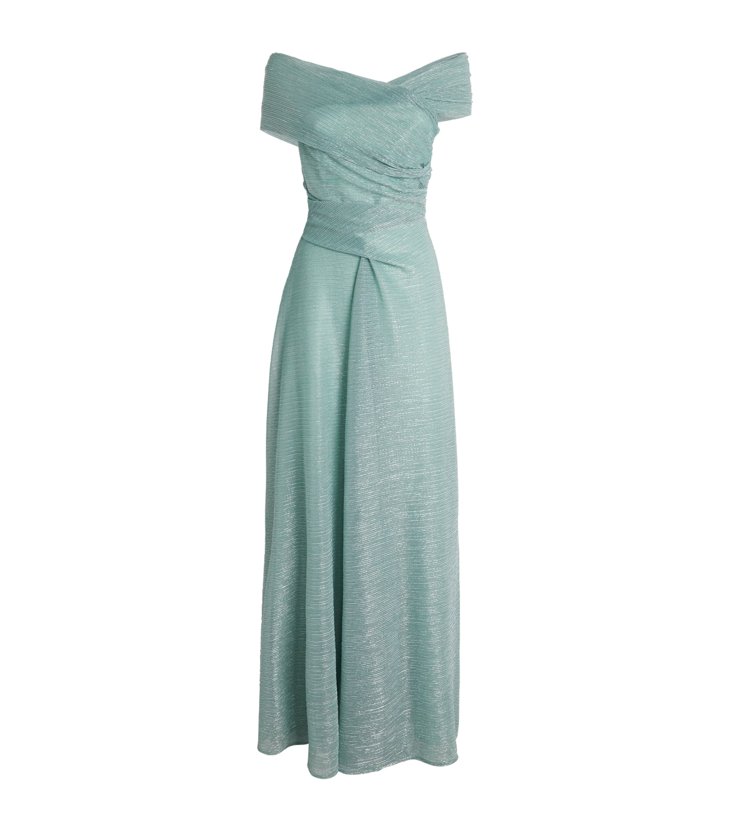 Talbot Runhof Blue Metallic Tulle Off-The-Shoulder Gown | Harrods UK