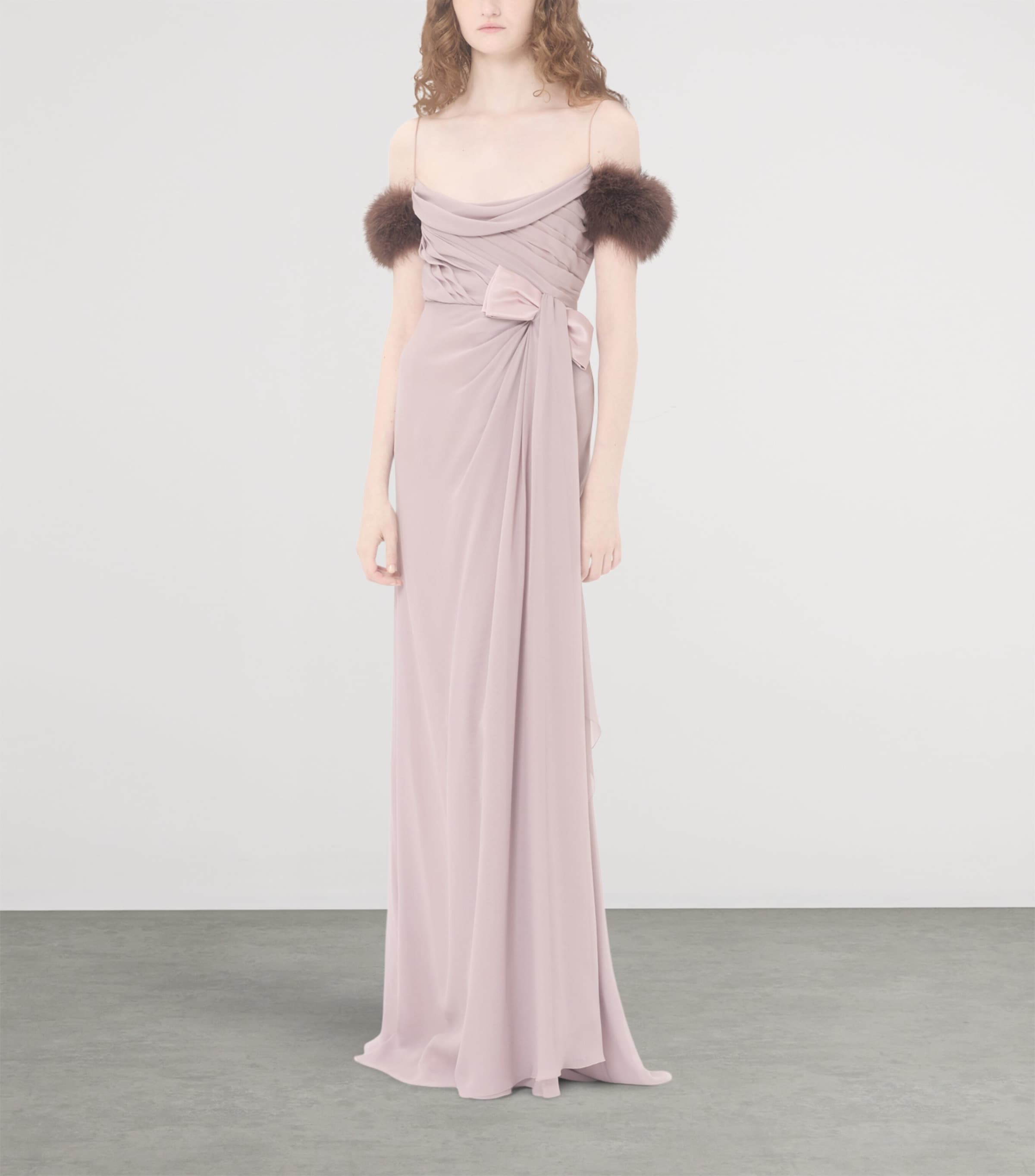 Valentino Purple Silk Feather-Trim Gown | Harrods HK