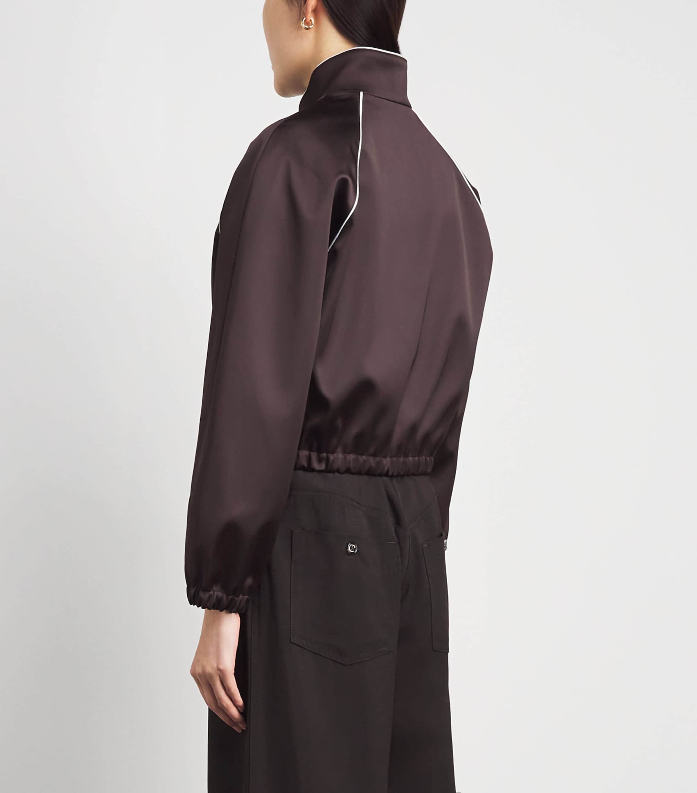 Sandro Paris Brown Satin Cropped Bomber Jacket | Harrods DE