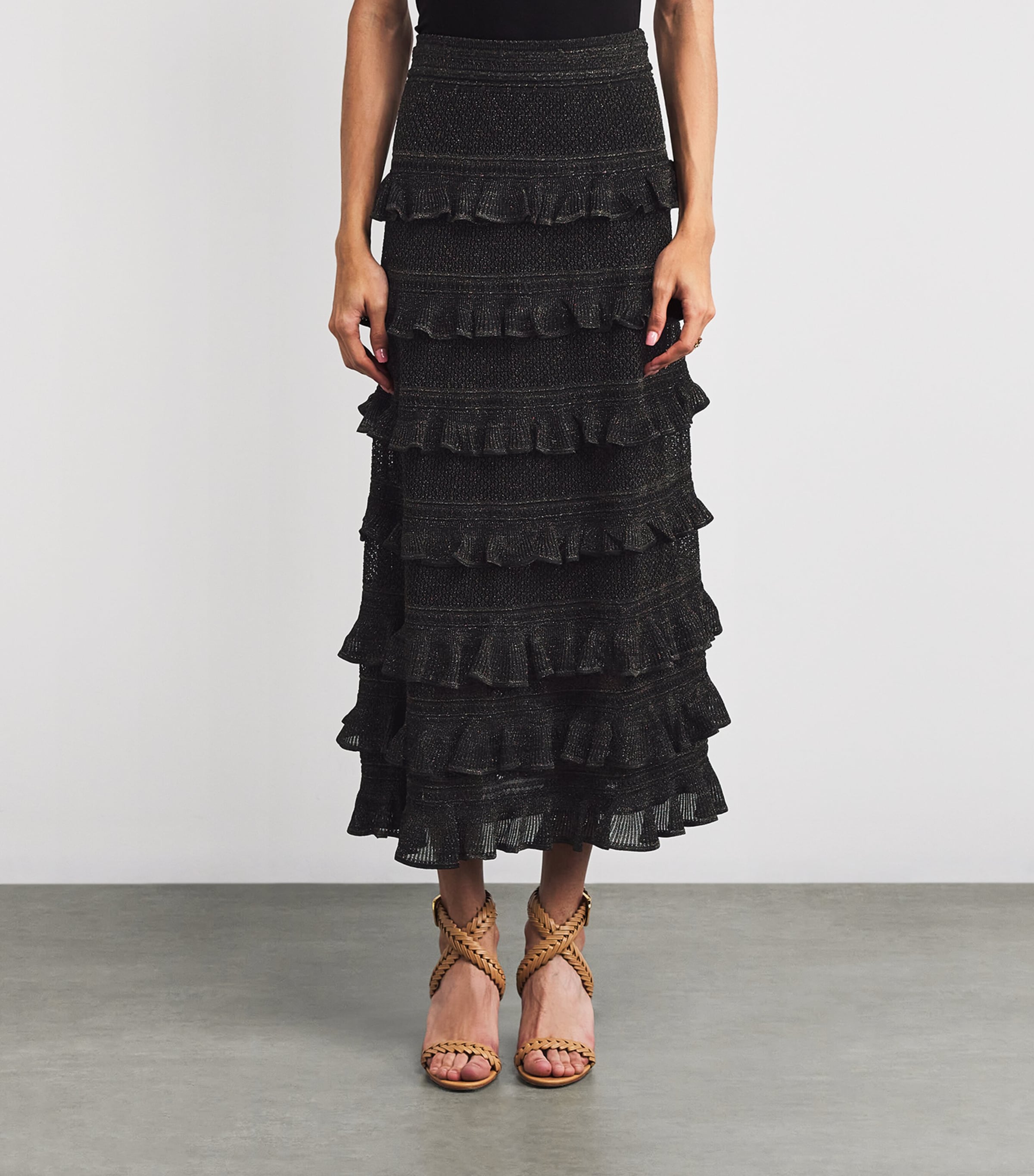 Zimmermann Black Frilled Rebellion Midi Skirt | Harrods US