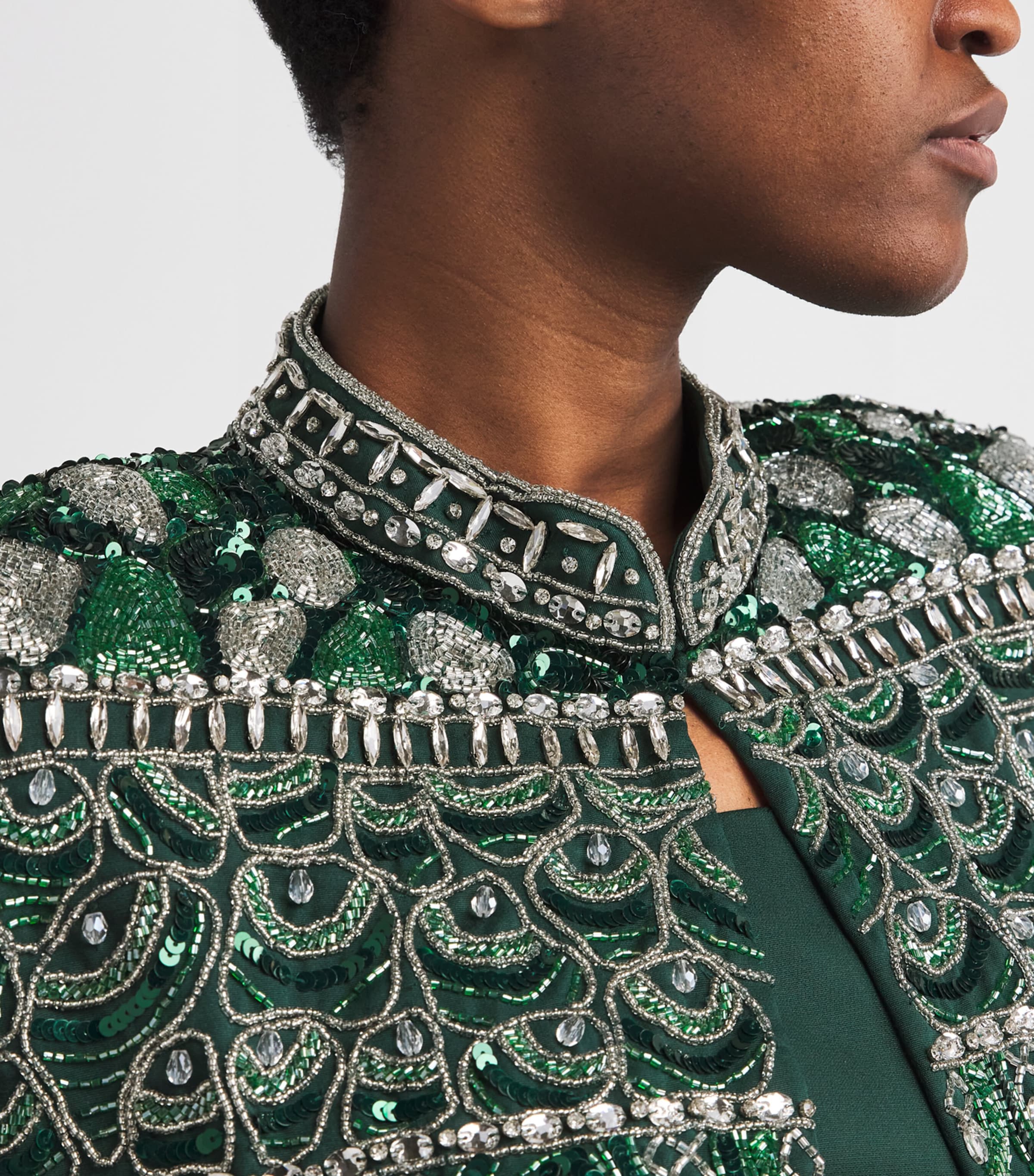 Raishma Green Embellished Cape Beatrice Gown | Harrods NL